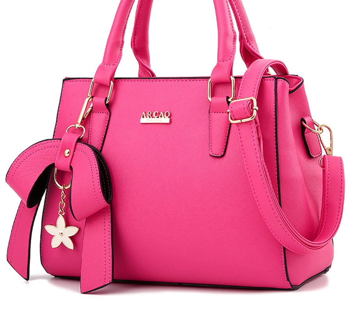 "Zzfab Small Bow Flower Dangling Purse, Fuchsia, Cute Leather Crossbody ...