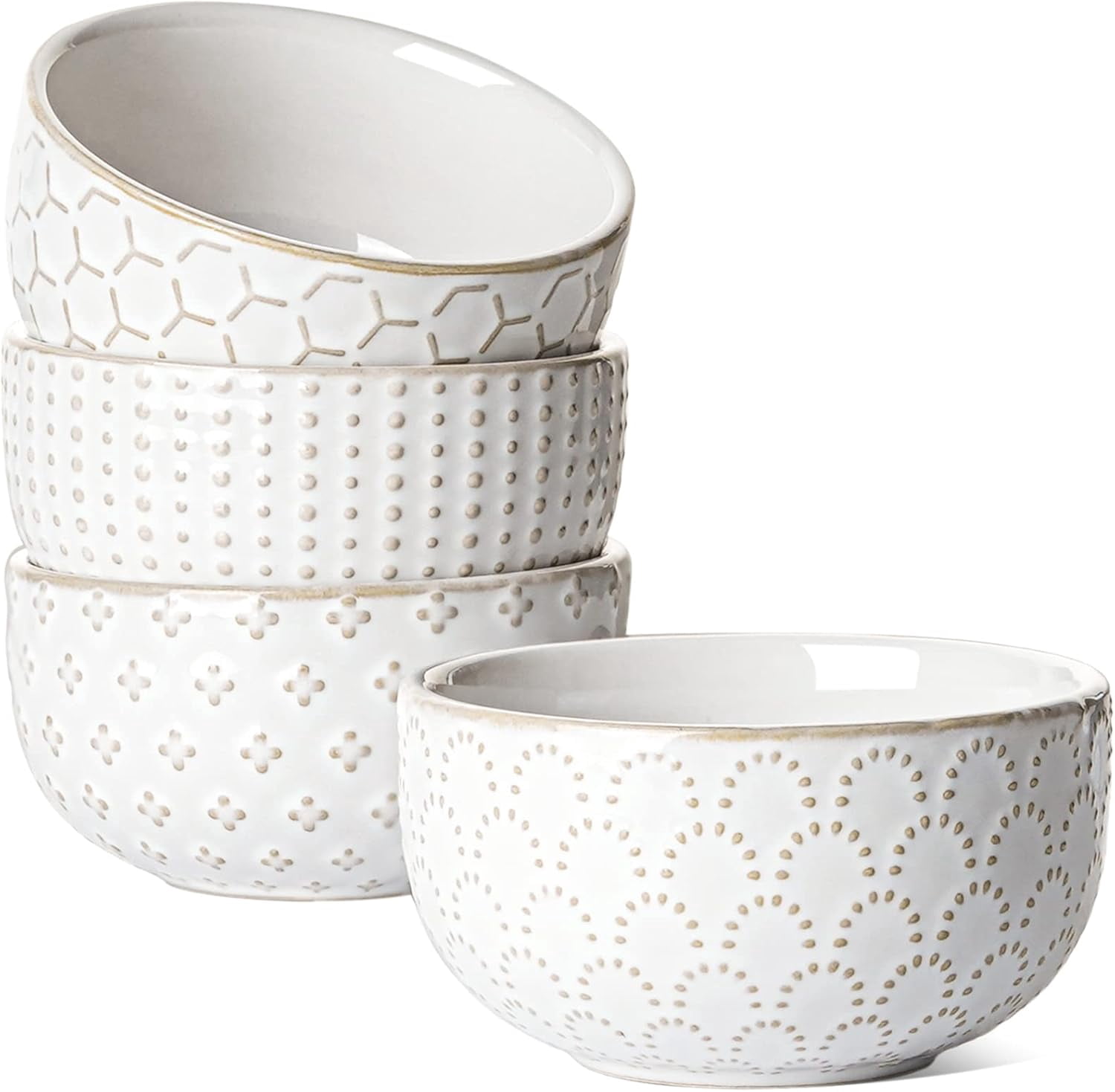 Small Bowls 7 OZ, Ceramic Embossment Stoneware Bowl for Dipping, Side ...