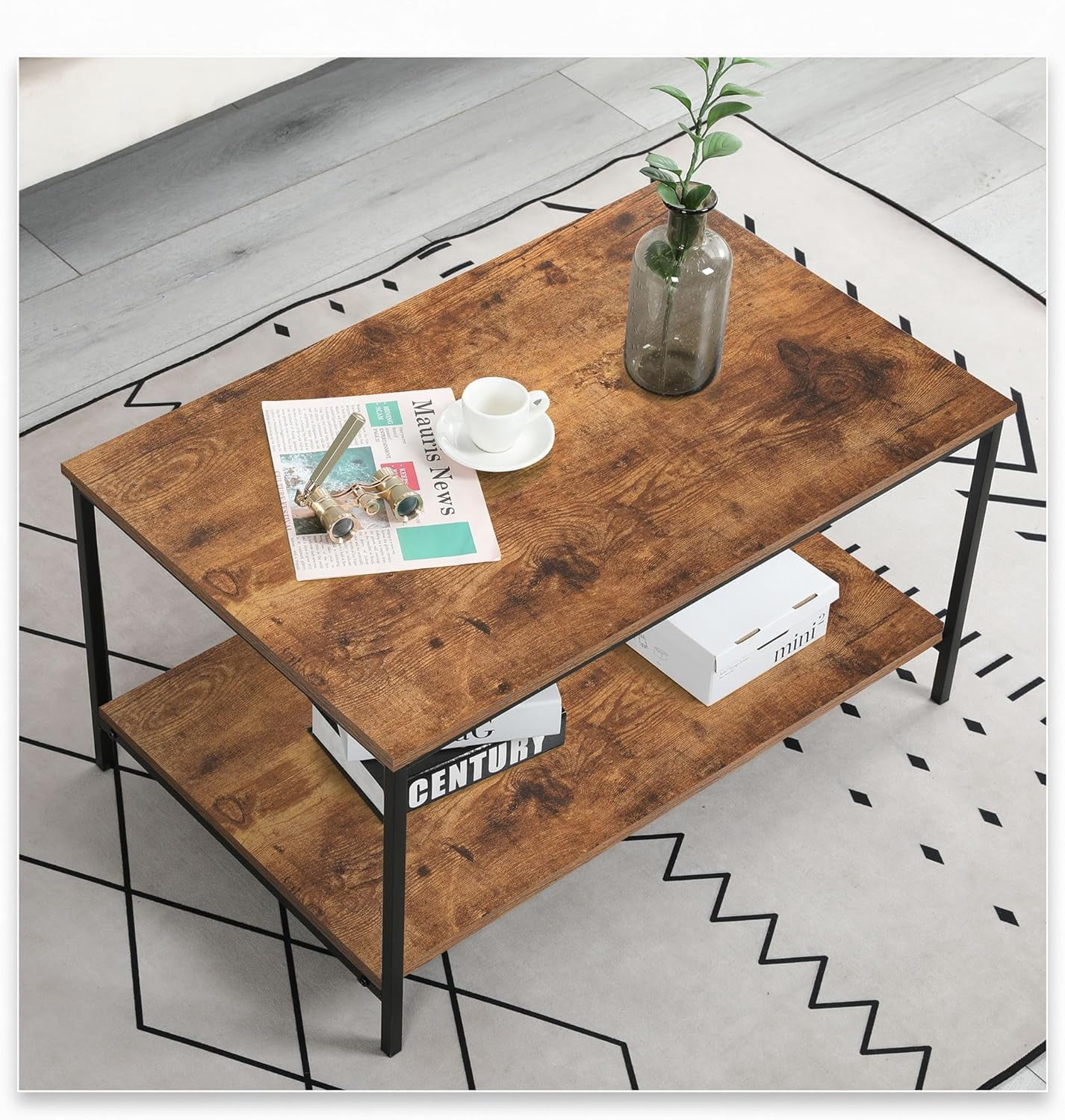 Small Brown Rectangle Wood and Metal Coffee Table with Storage Shelf ...