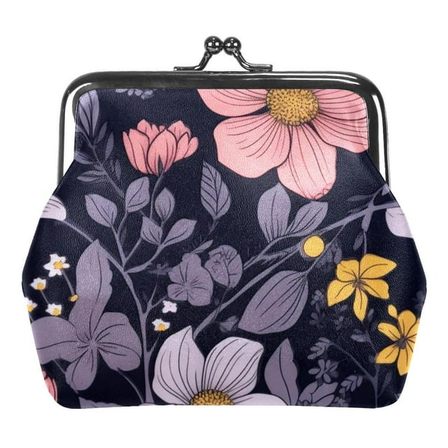 Small Buckle Coin Purse Floral Flower Pouch Kiss-lock Clasp Change ...
