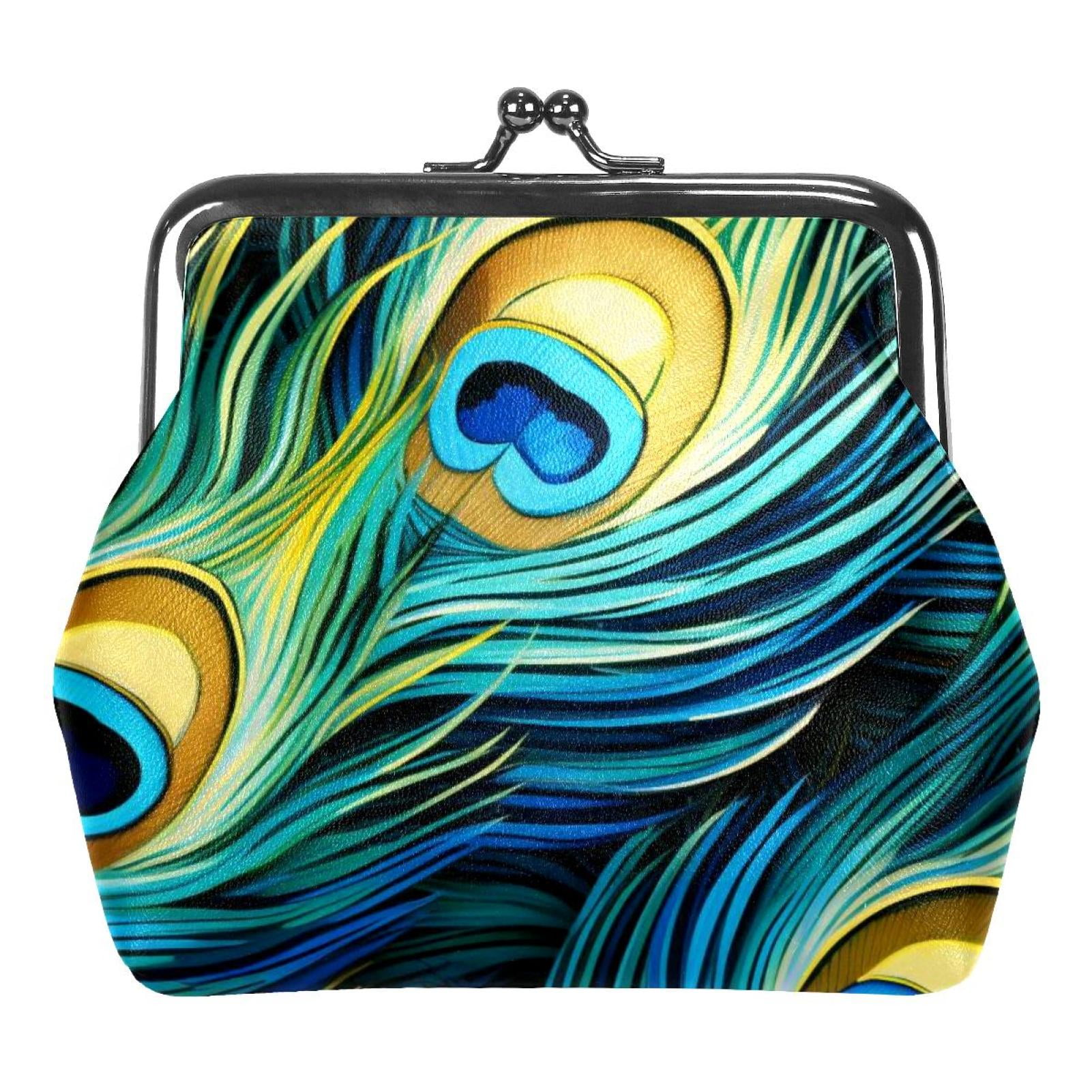 Small Buckle Coin Purse Peacock Feather Pouch Kiss-lock Clasp Change ...