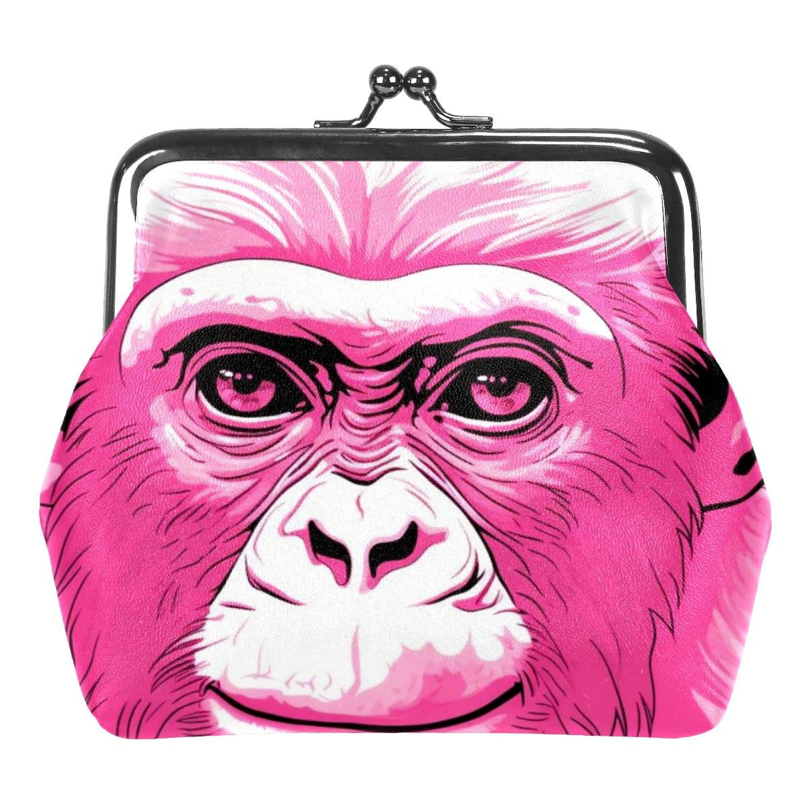 Small Buckle Coin Purse Pink Monkey Orangutan Pouch Kiss-lock Clasp ...