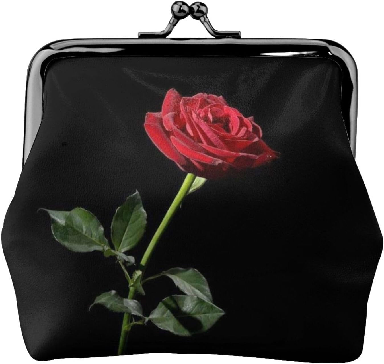 Small Buckle Purses Red Rose Flower Black, Elegant -Lock Change Purses ...