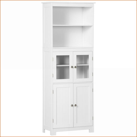 Small Buffet with Hutch | 63” White Modern 4-Door Storage Cabinet | MDF ...