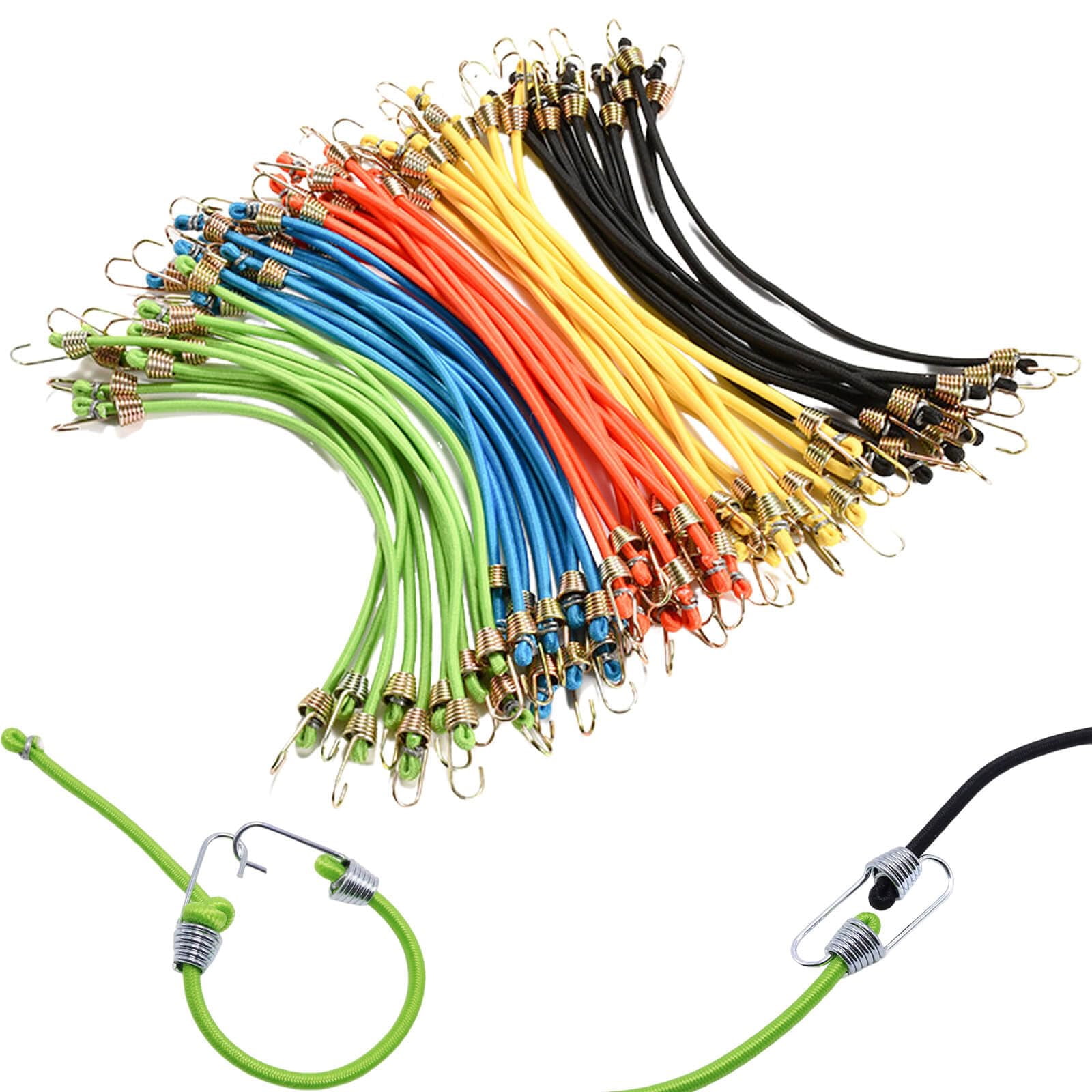 Small Bungee Cords with Hooks, Adjustable Rubber Stretchy Heavy Duty ...