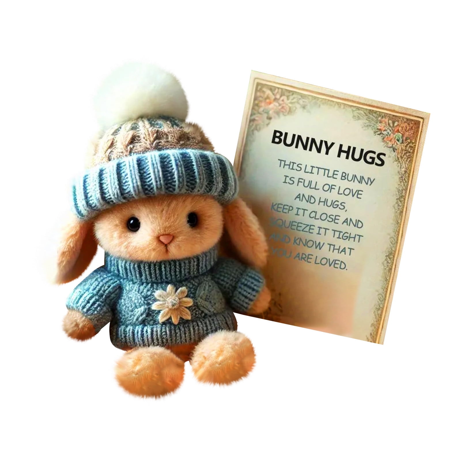 Small Bunny Hugging Cute Easter Gift,Plush Bunny with Knitted Hat ...