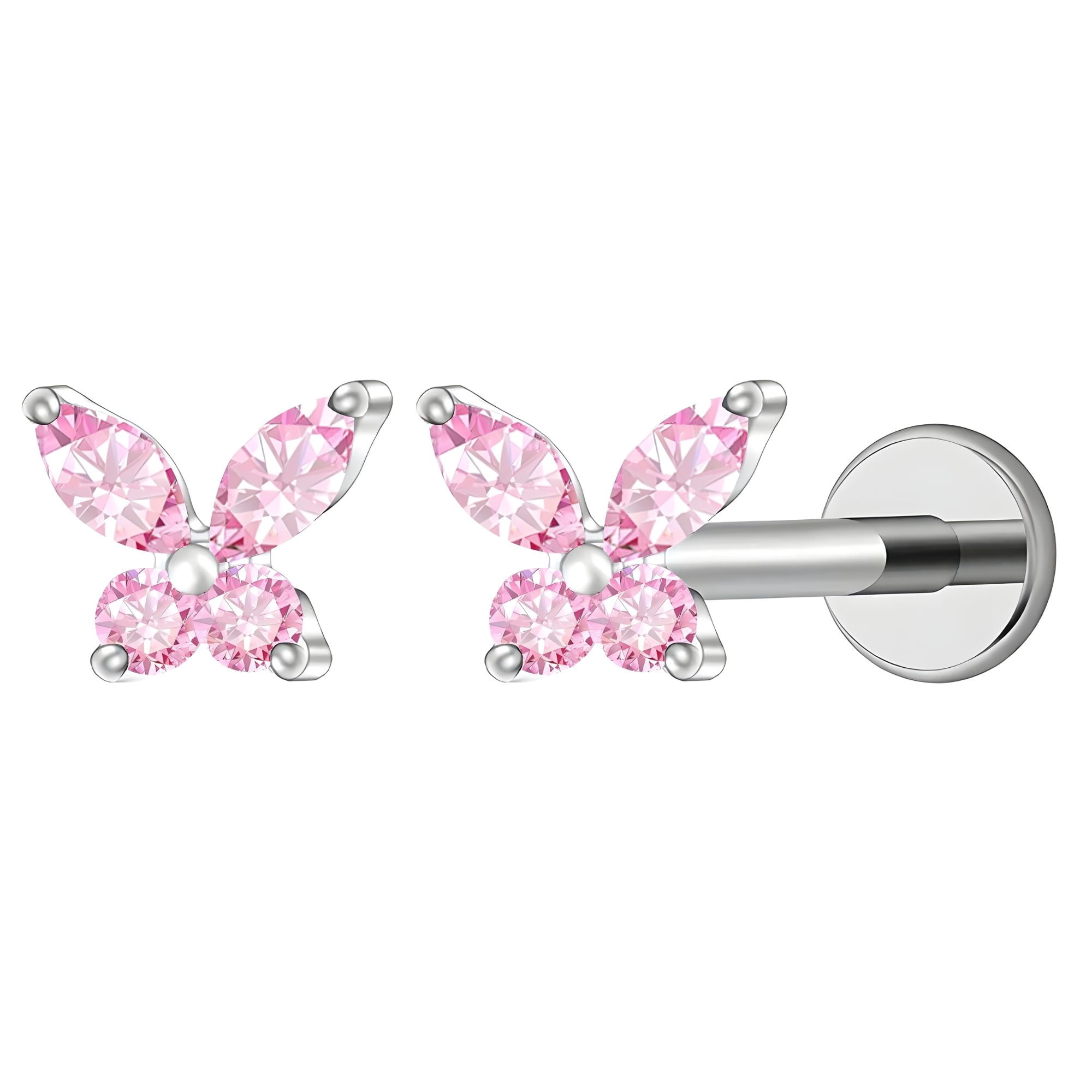 Small Butterfly CZ Solitaire Flat Back Stud Earrings Body Piercings by ...