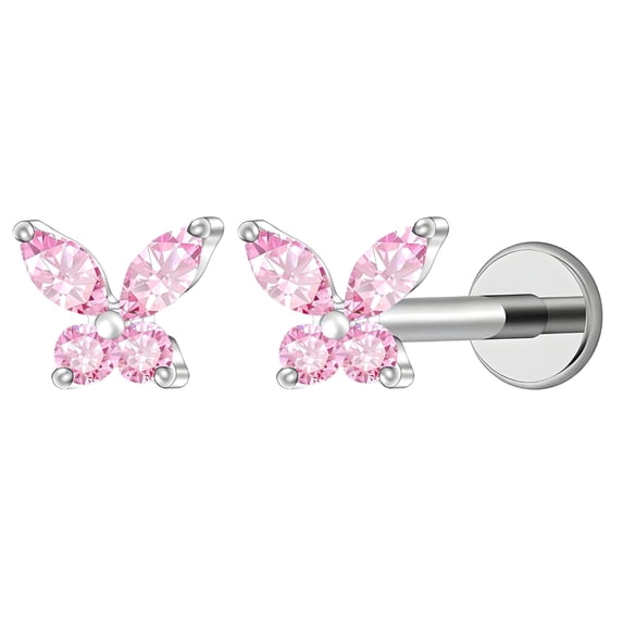 Small Butterfly CZ Solitaire Flat Back Stud Earrings Body Piercings by ...