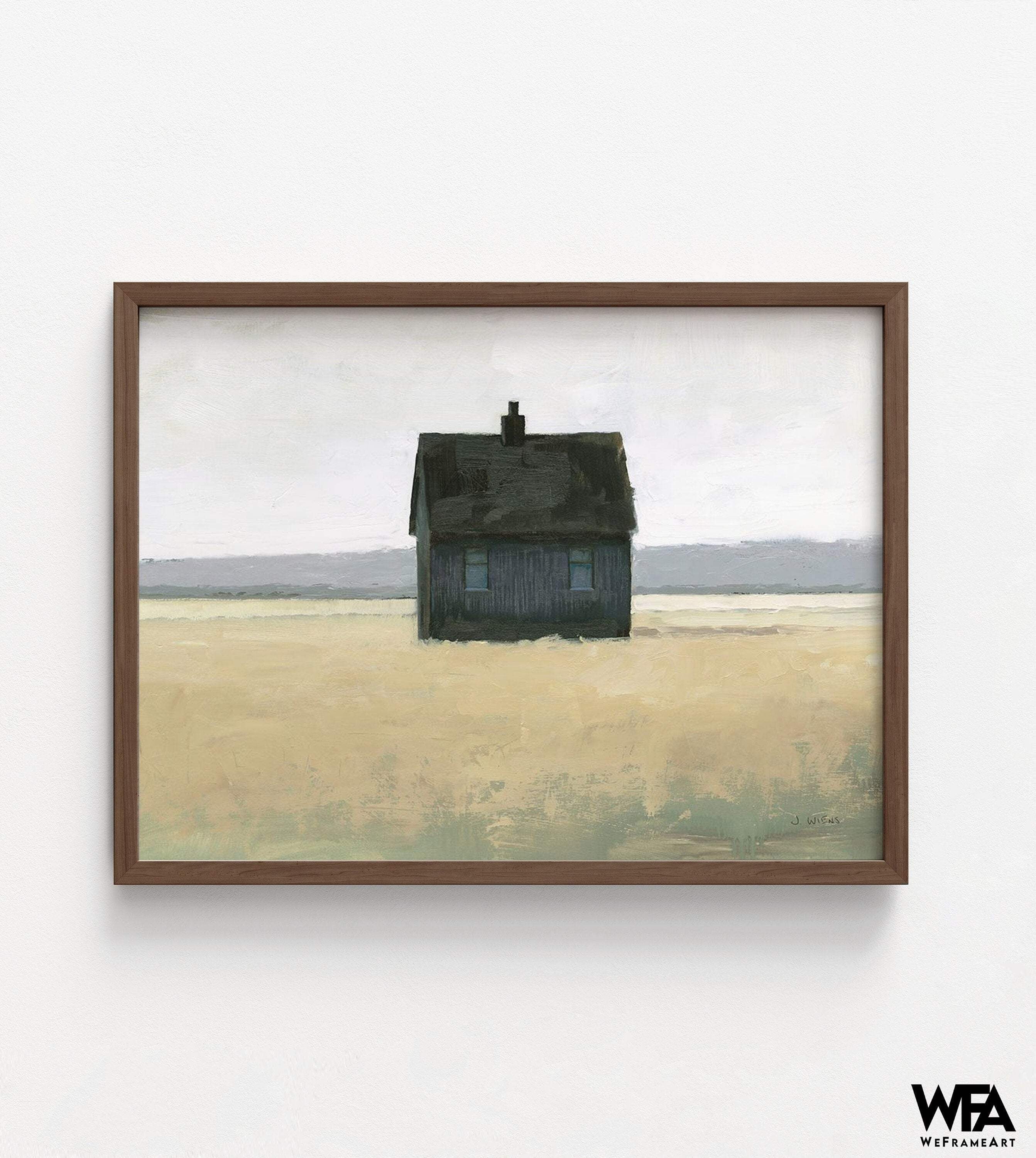 Small Cabin Oil Painting Print, Framed Landscape Painting Print, Rustic ...