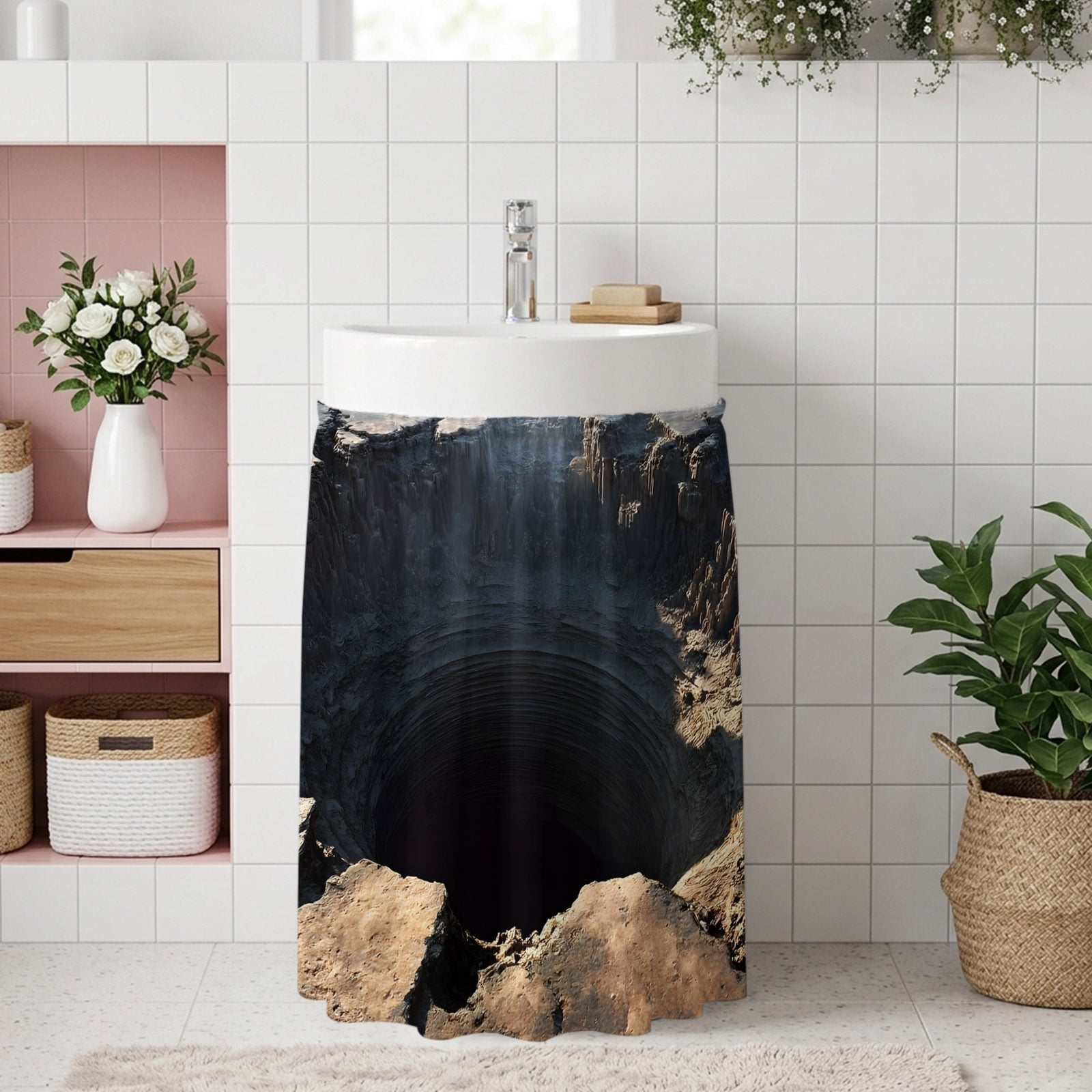 Small Cabinet Curtain 10''W x 11''L, Ground Fissure Under Sink Cover ...