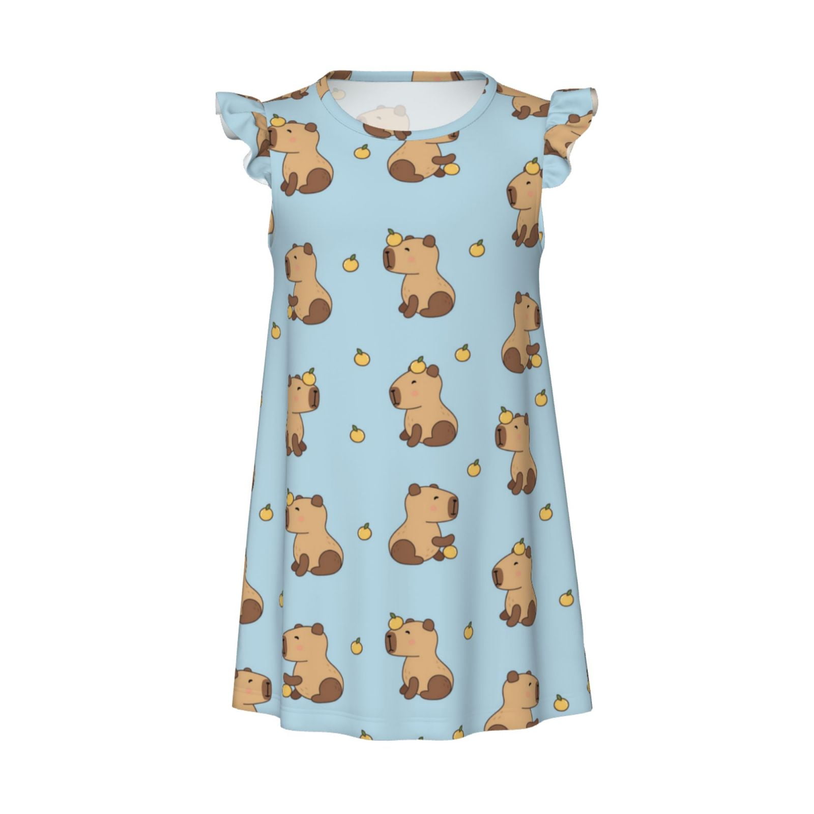 Small Capybara Girls Nightgowns, Short Sleeves Dress Girls Sleepwear ...