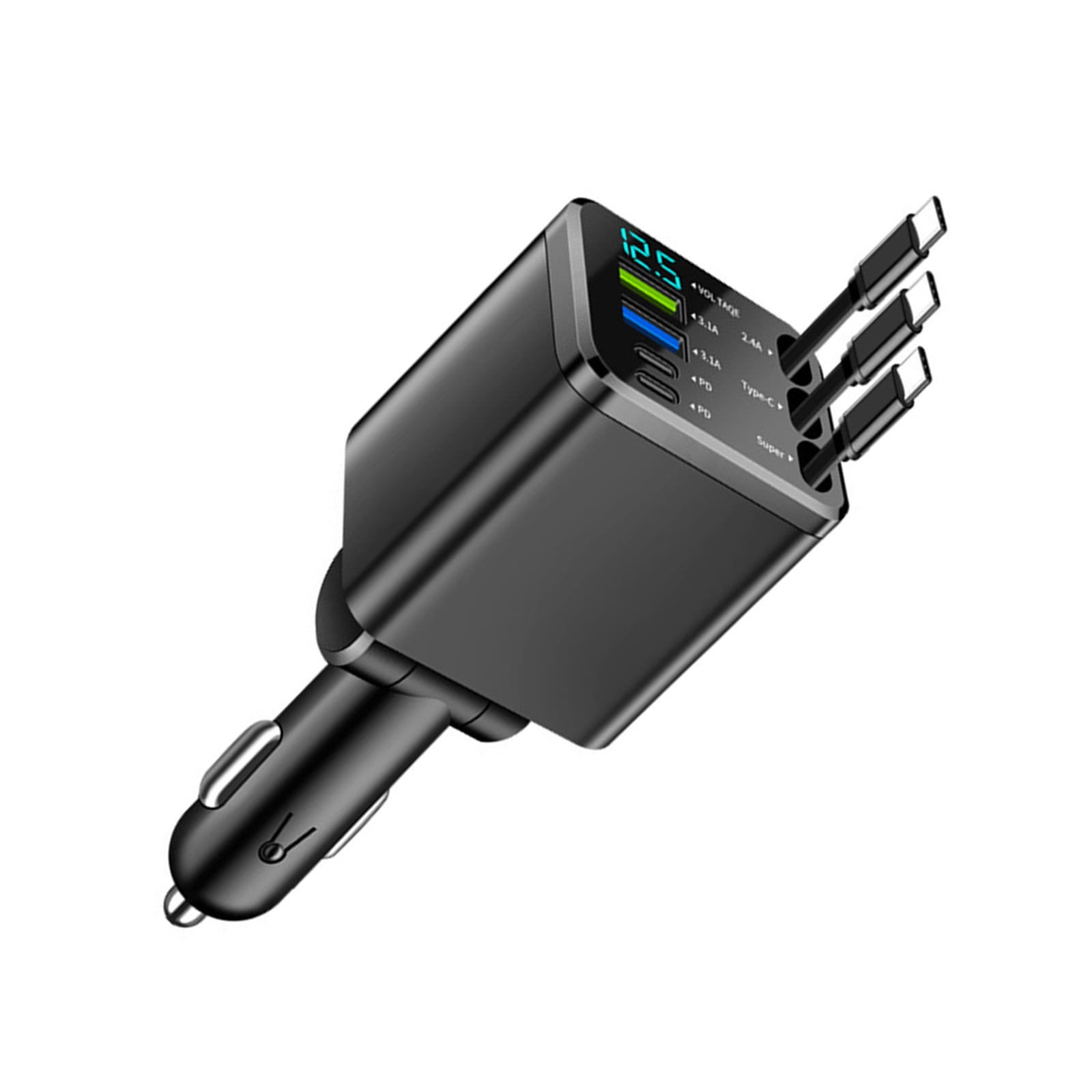 Small Car Charges Retractable 70cm Cable 3 Type C Ports 180 Degree ...