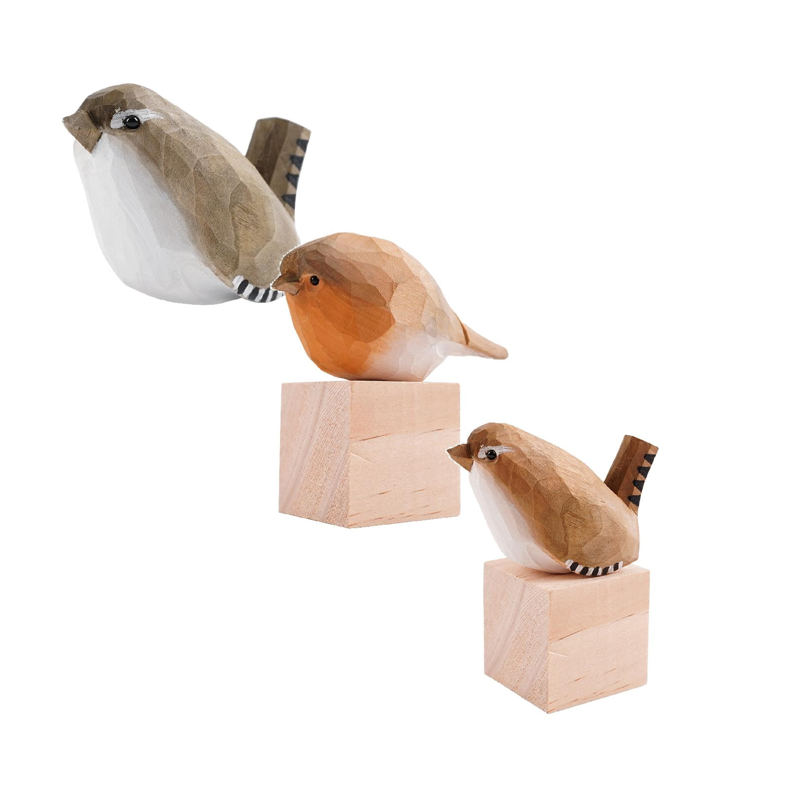 Small Carved Wooden Bird Figurines, Cute Bird Statues Home Decor, Wood ...