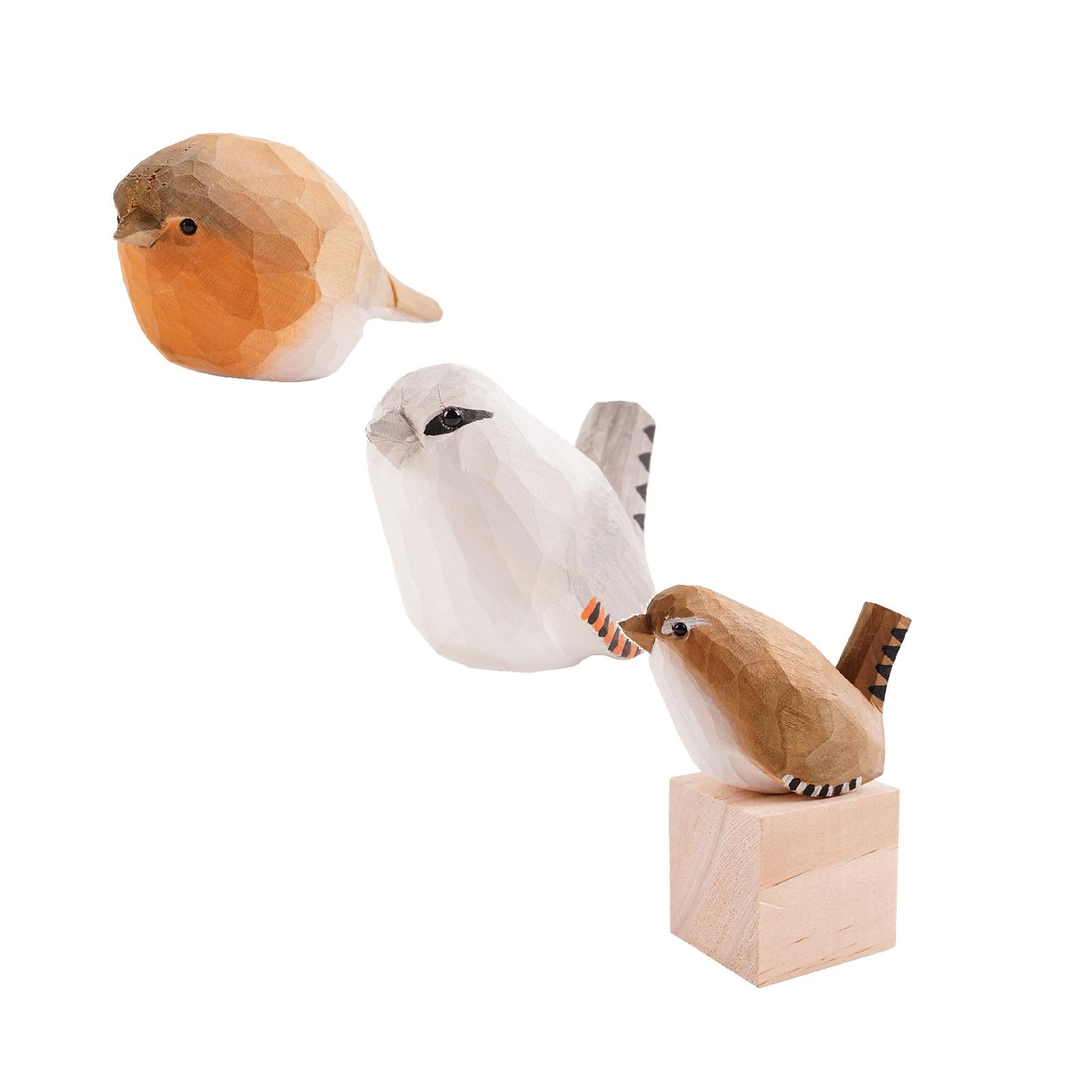 Small Carved Wooden Bird Figurines, Cute Bird Statues Home Decor, Wood ...