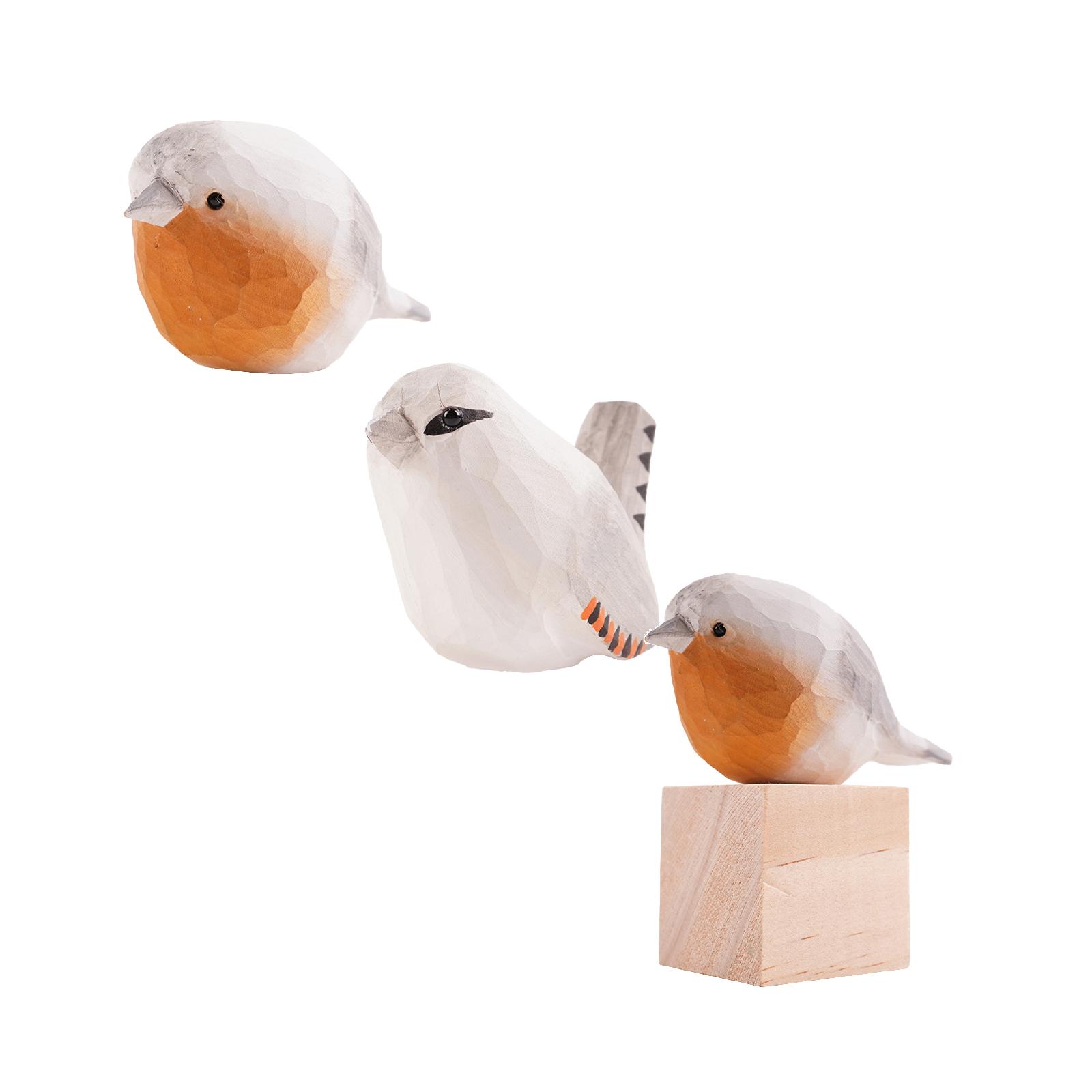 Small Carved Wooden Bird Figurines, Cute Bird Statues Home Decor, Wood ...