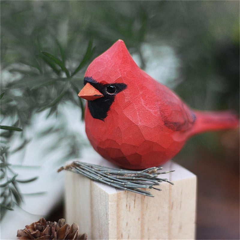 Small Carved Wooden Northern Cardinal Figurines, Handmade Female ...