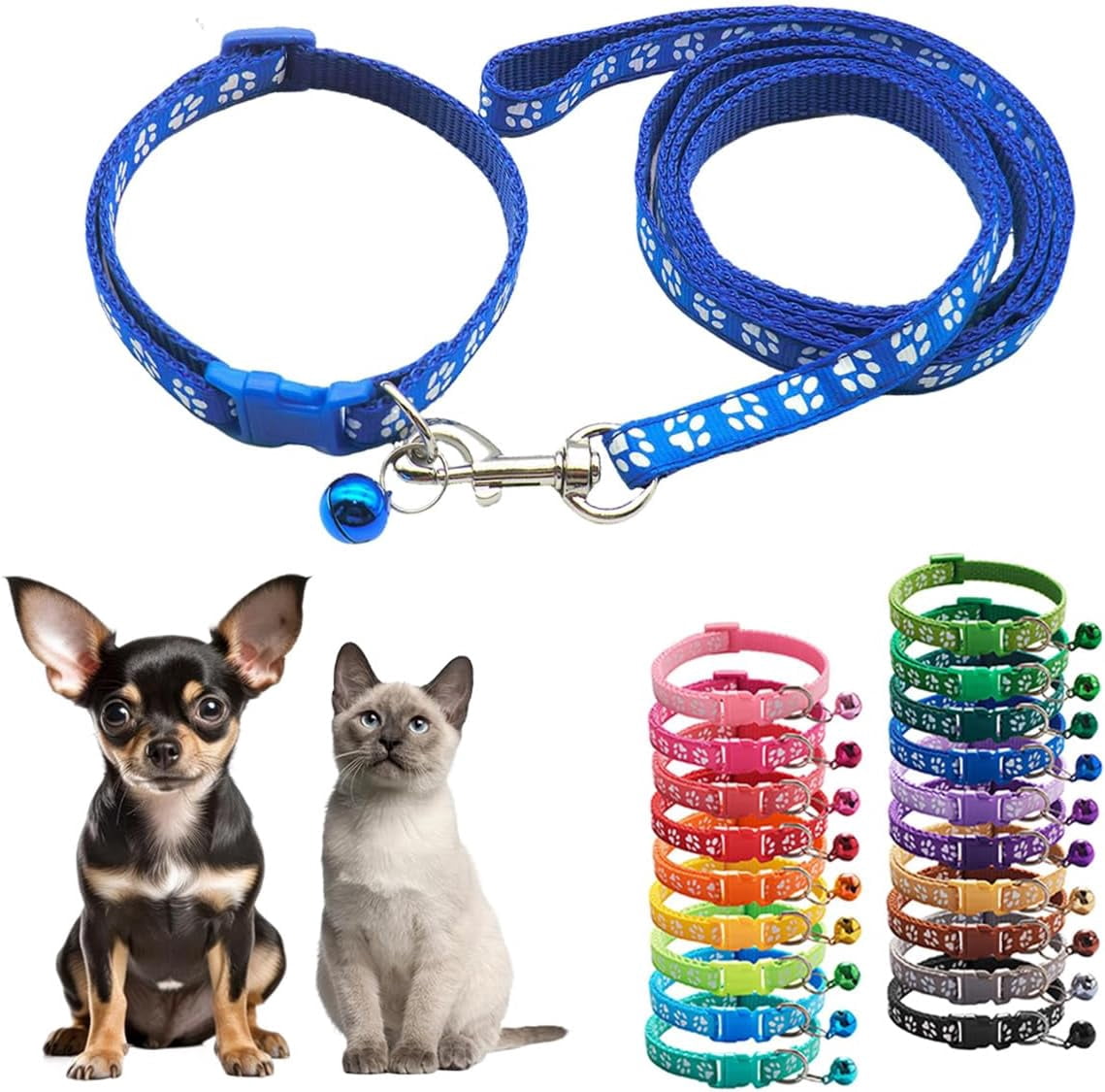Small Cat Collar and Leash Set with Bell,Purple Nylon Paw Cat Collar ...