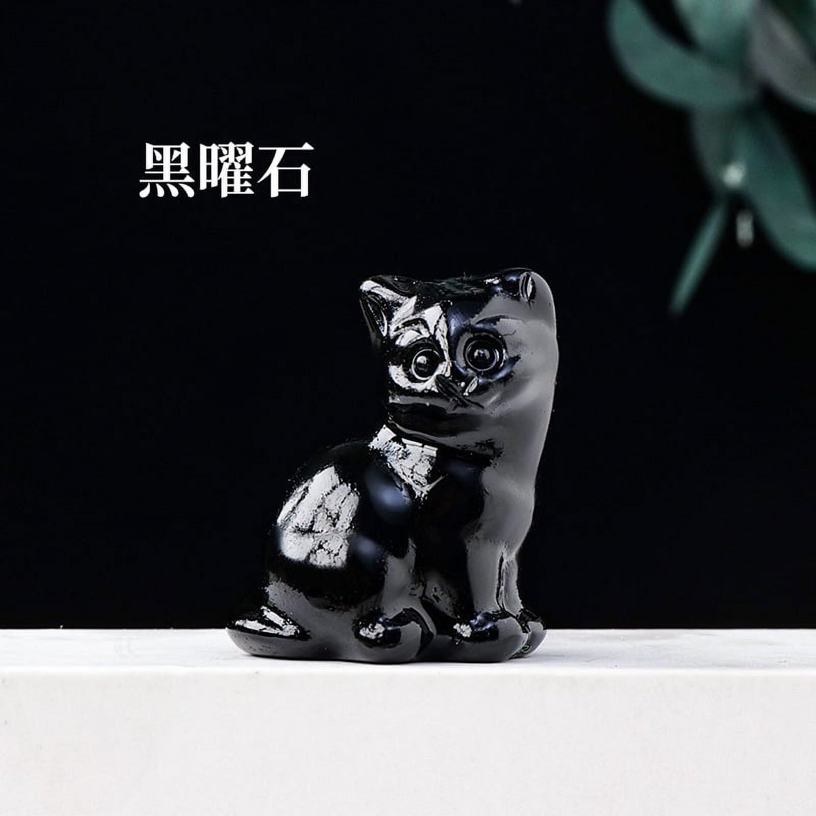 MERRYHAPY Black Crystal Cat Statue Good Luck Symbol Tabletop Decoration ...