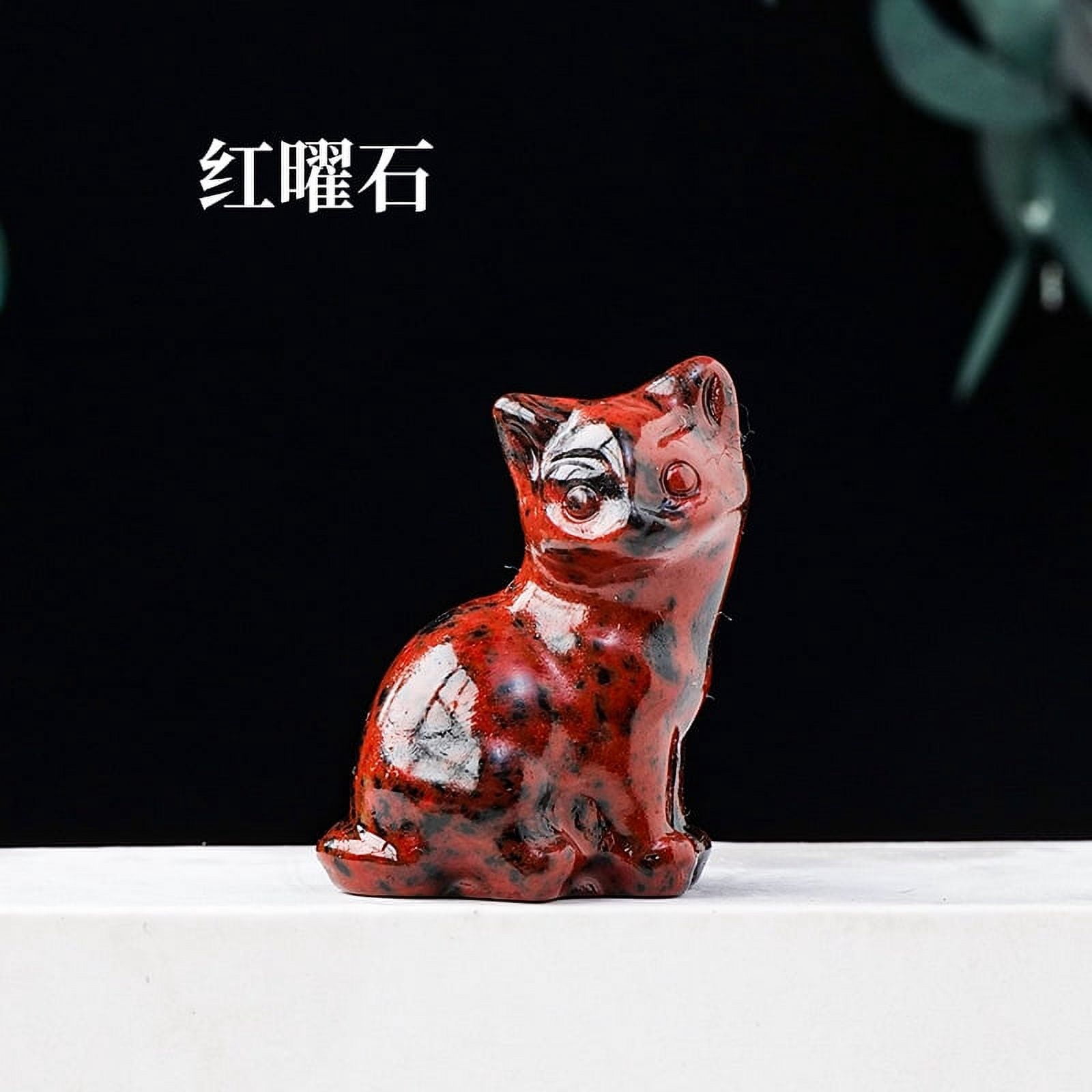 Small Cat Figurine Decoration Crystal Carving Cat Statue Tabletop Small ...