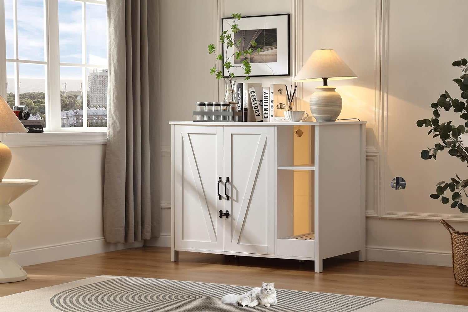 Small Cat Litter Enclosure with Adjustable Shelf - Dog Proof Storage ...