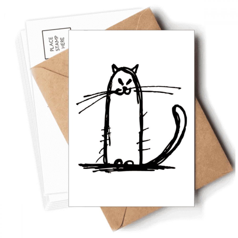 Small Cat Sle Sit Black Line Postcards Envelopes Blank Note Cards ...