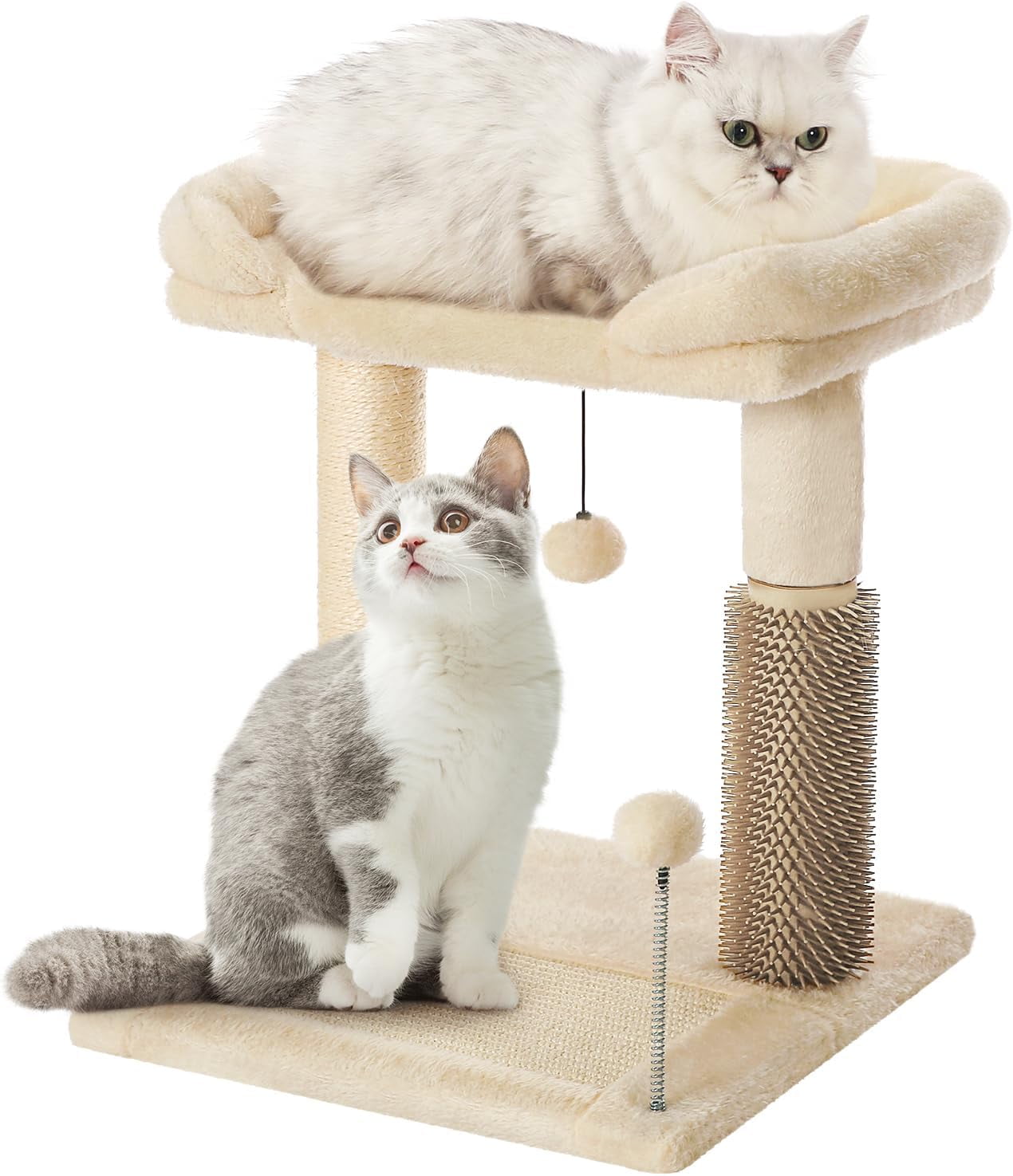 Small Cat Tree Tower, Cat Scratching Post 4-in-1 with Cat Self Groomer ...