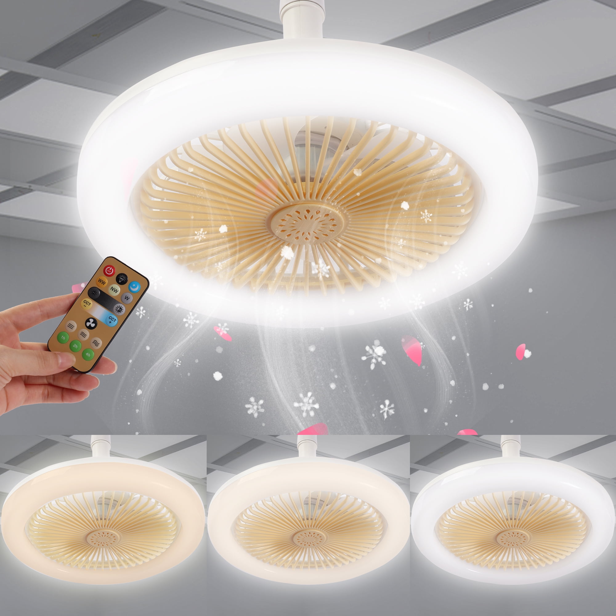 Small Ceiling Fan Light, E27 LED Fan Modern Lamp Remote Control 3 Color ...