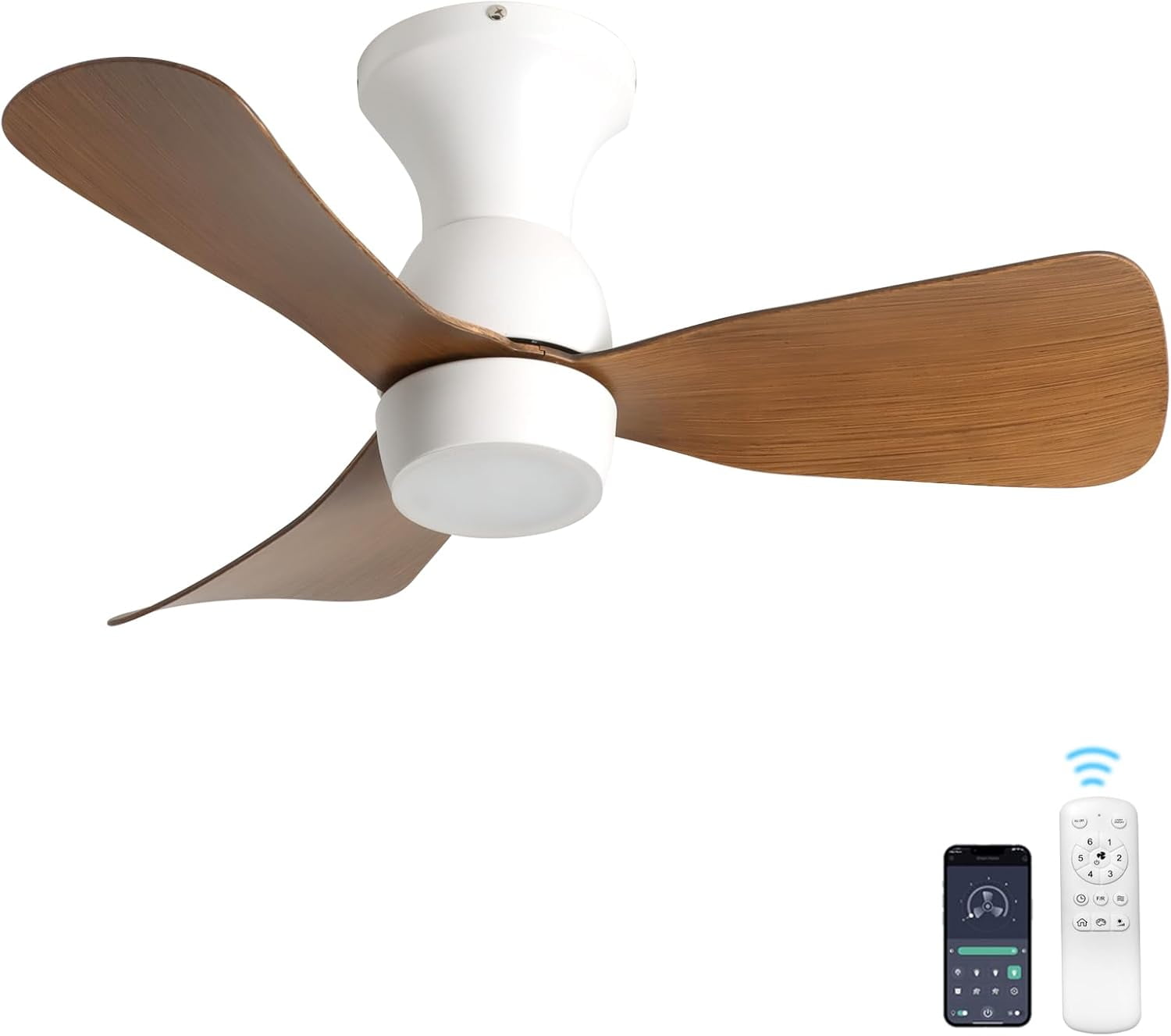 Small Ceiling Fans with Lights,28in Flush Mount Ceiling Fan Remote/APP ...
