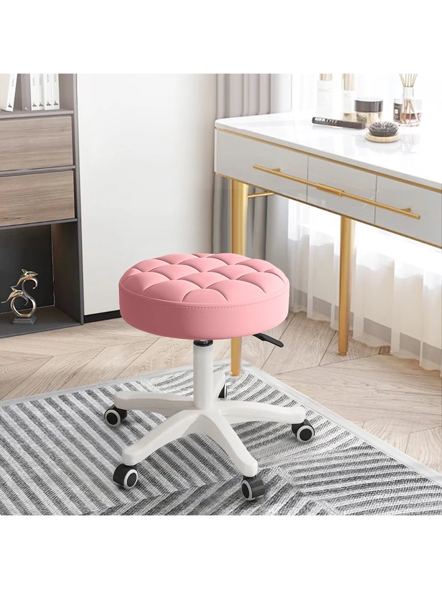 Small Chair Round Rolling Stool With Wheels PU Leather Height ...