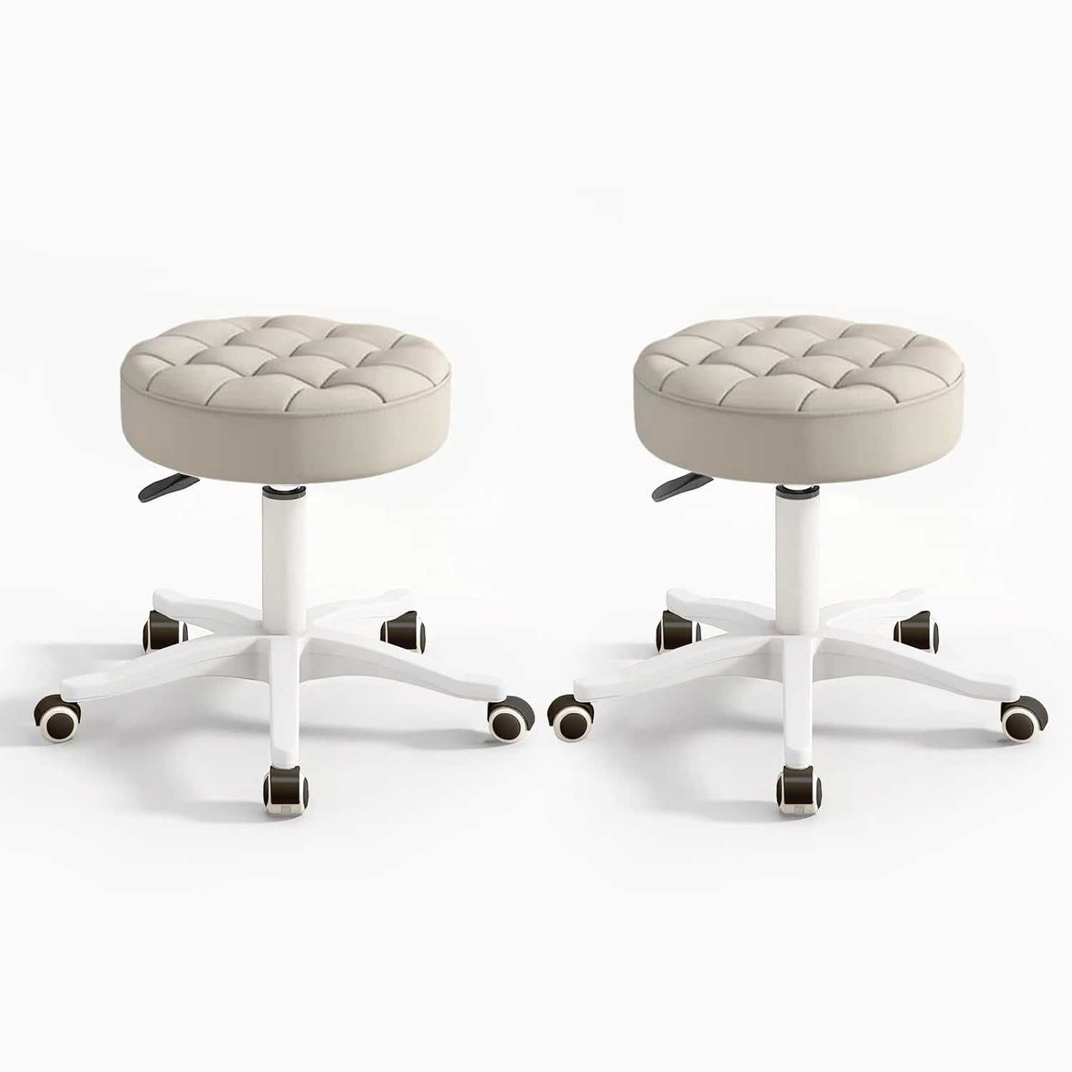 Small Chair Round Rolling Stool with Wheels PU Leather Height ...