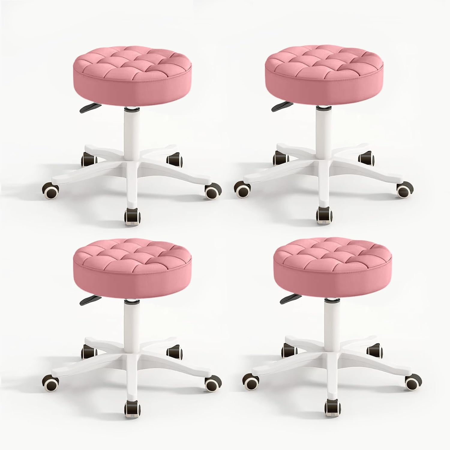 Small Chair Round Rolling Stool with Wheels PU Leather Height ...