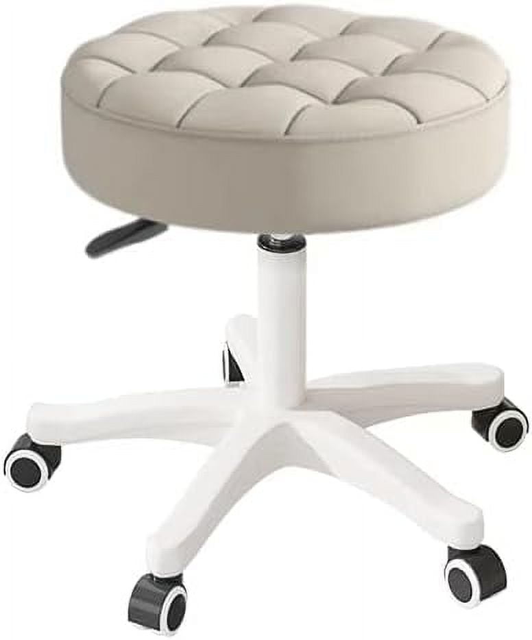 WXJHL Small Chair Round Rolling Stool with Wheels PU Leather Height ...