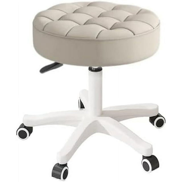 WXJHL Small Chair Round Rolling Stool with Wheels PU Leather Height ...