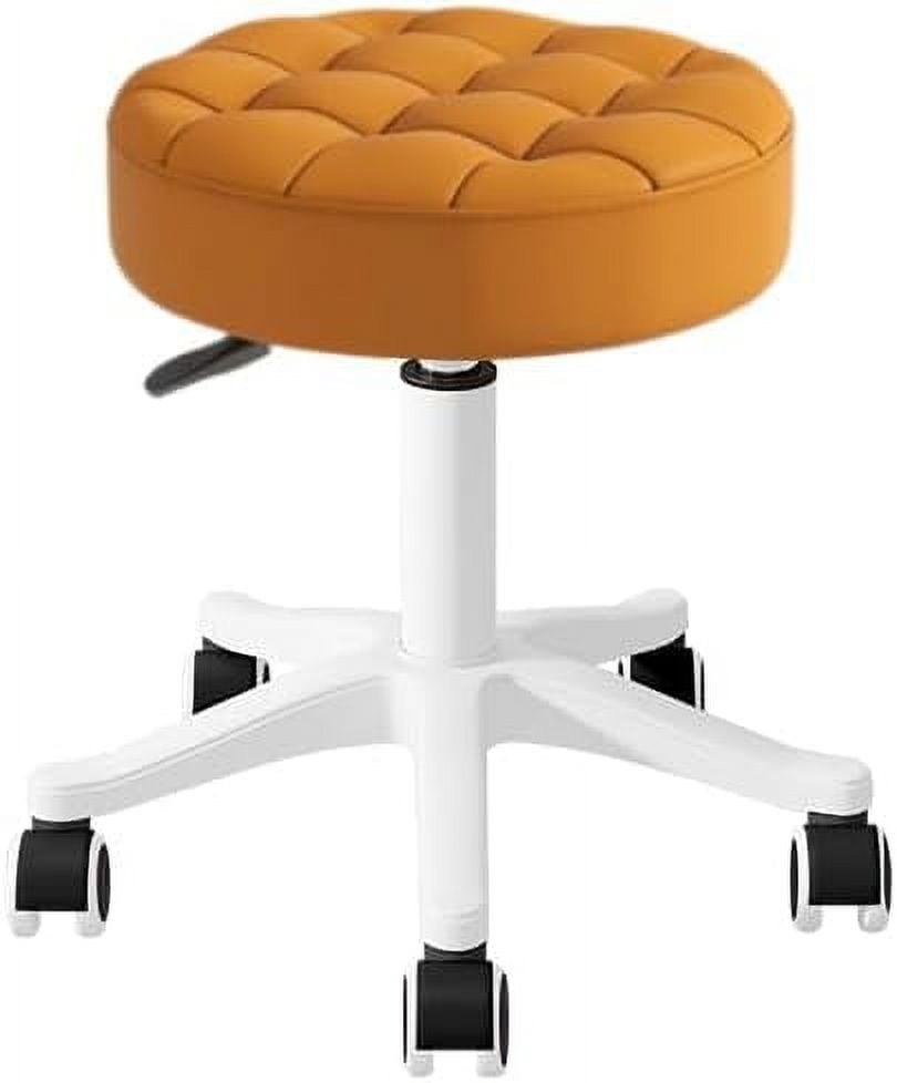 Small Chair Round Rolling Stool with Wheels PU Leather Height ...