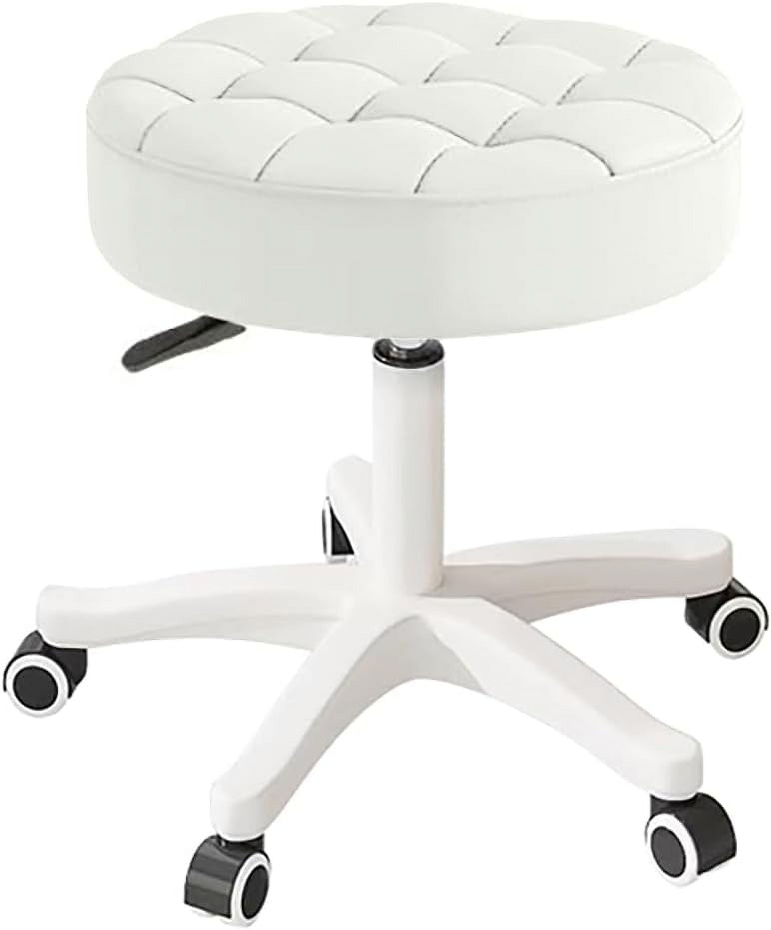 Small Chair Round Rolling Stool with Wheels PU Leather Height ...