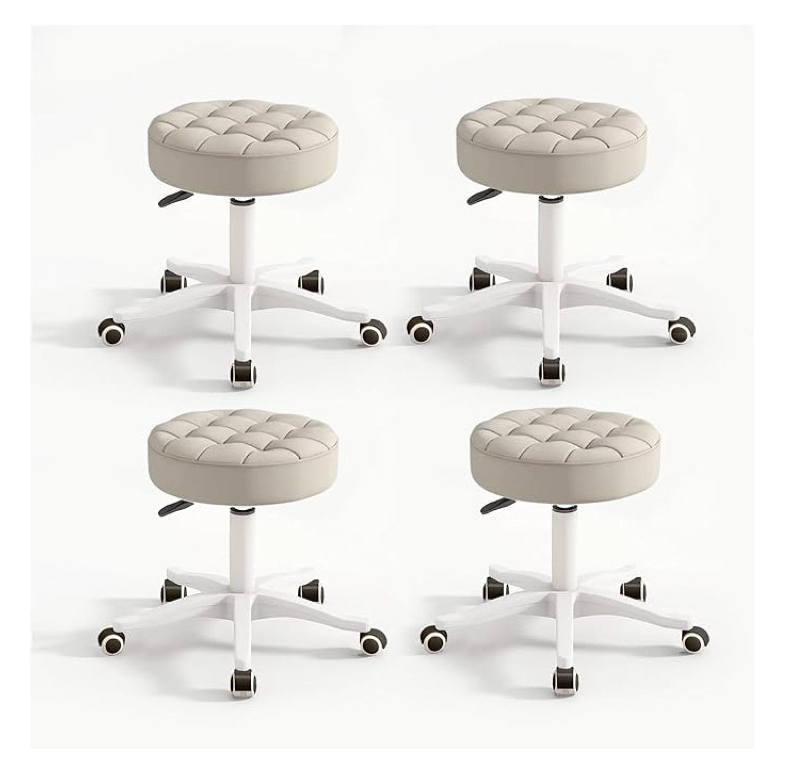 Small Chair Round Rolling Stool with Wheels PU Leather Height ...