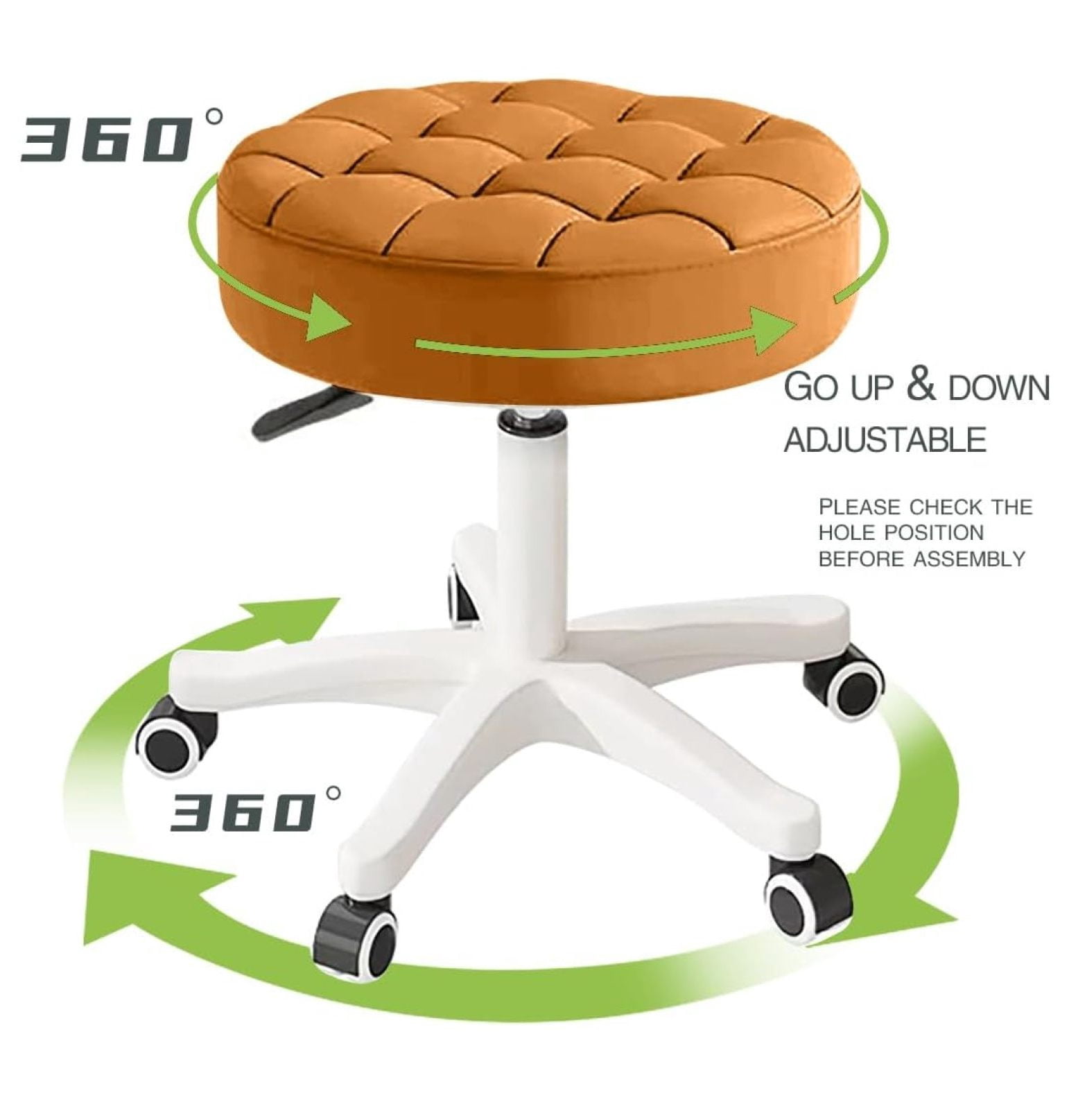 Small Chair Round Rolling Stool with Wheels PU Leather Height ...