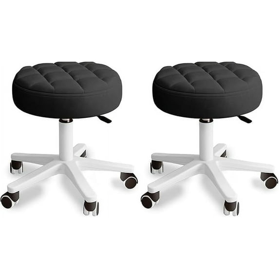 WXJHL Small Chair Round Rolling stools with Wheels, PU Leather Height ...