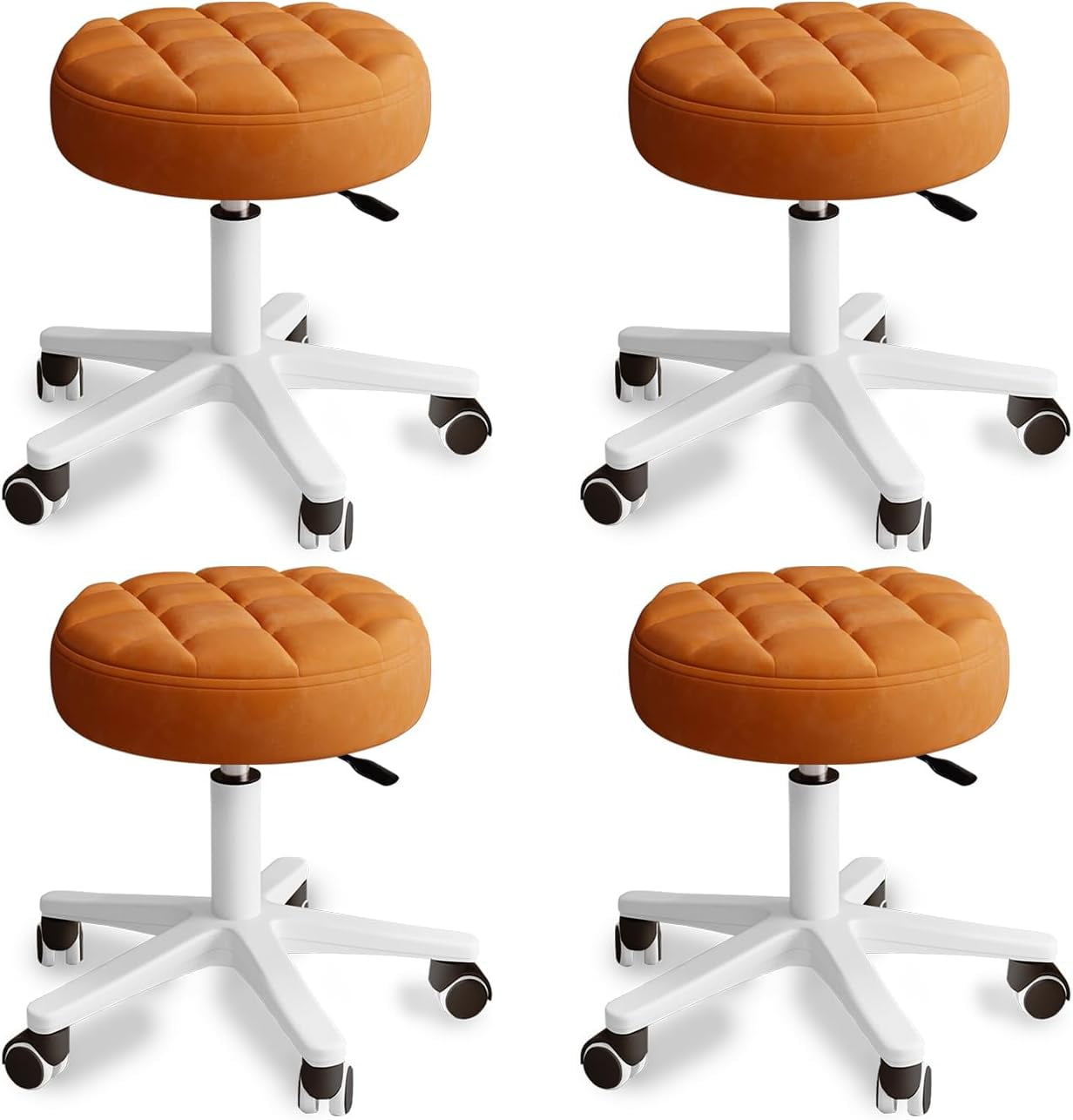 Small Chair Round Rolling stools with Wheels, PU Leather Height ...