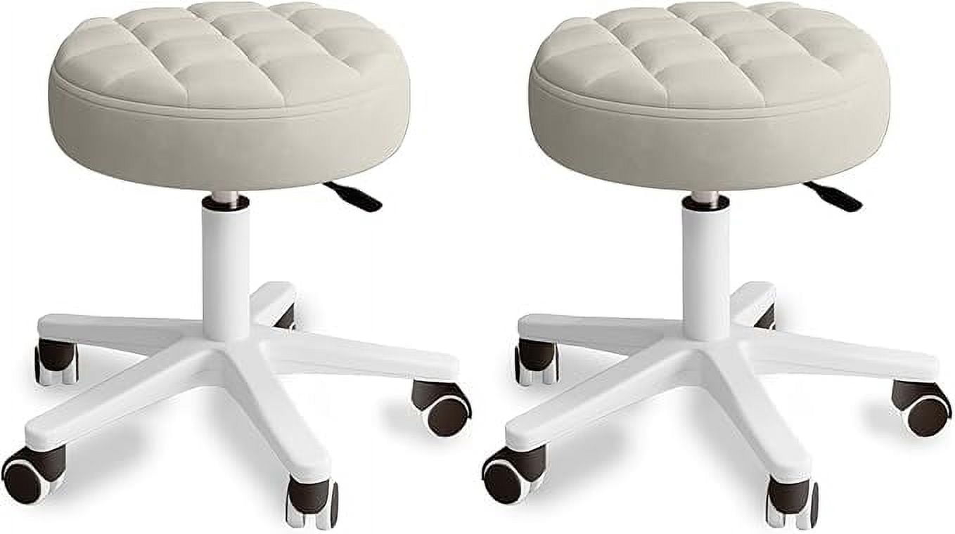 Small Chair Round Rolling stools with Wheels, PU Leather Height ...