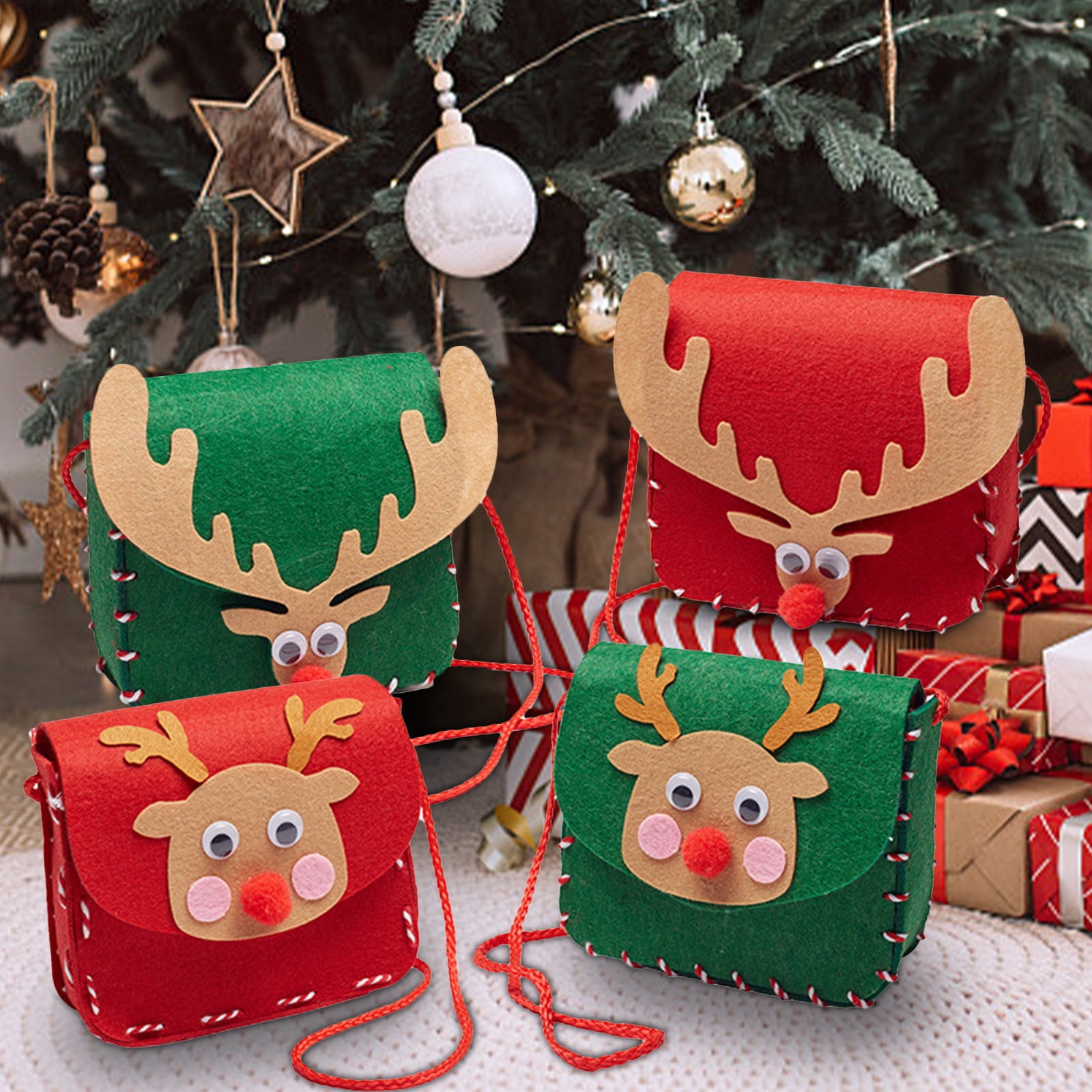 Small Christmas Backpack Reusable Gift Bag with Strap, Elk and Fawn ...