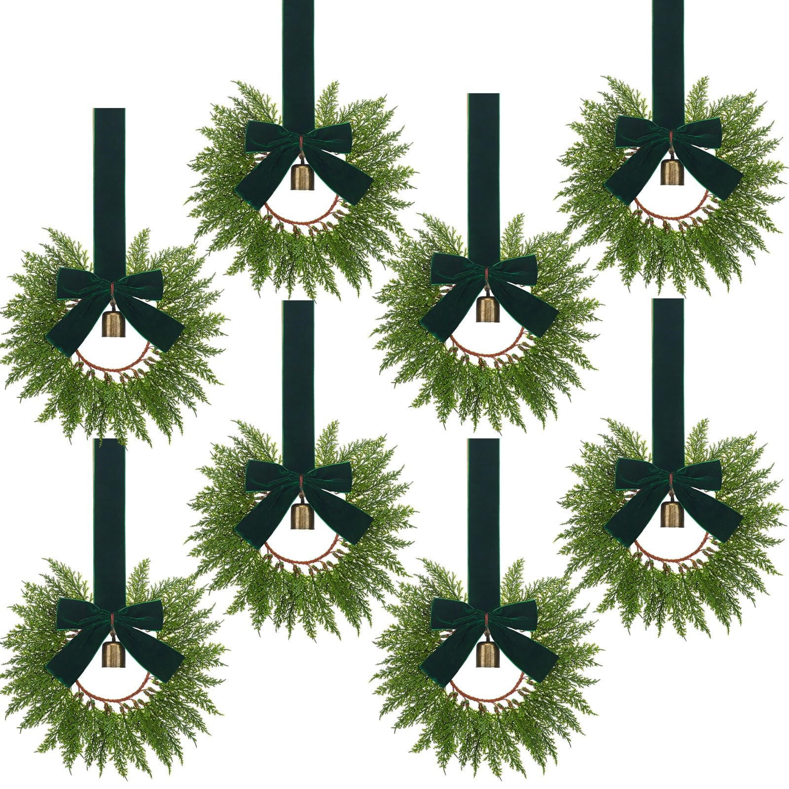 Small Christmas Cabinet Wreath 9.8" Mini Greenery Wreath with Ribbon ...