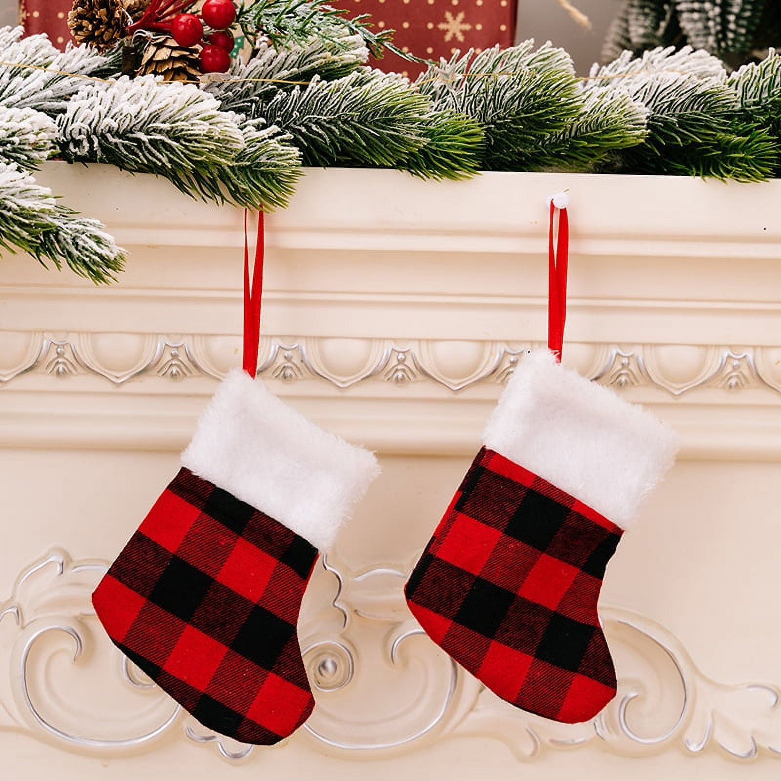 Small Christmas Stockings, 6 Pack Mini Christmas Stockings Red Buffalo ...
