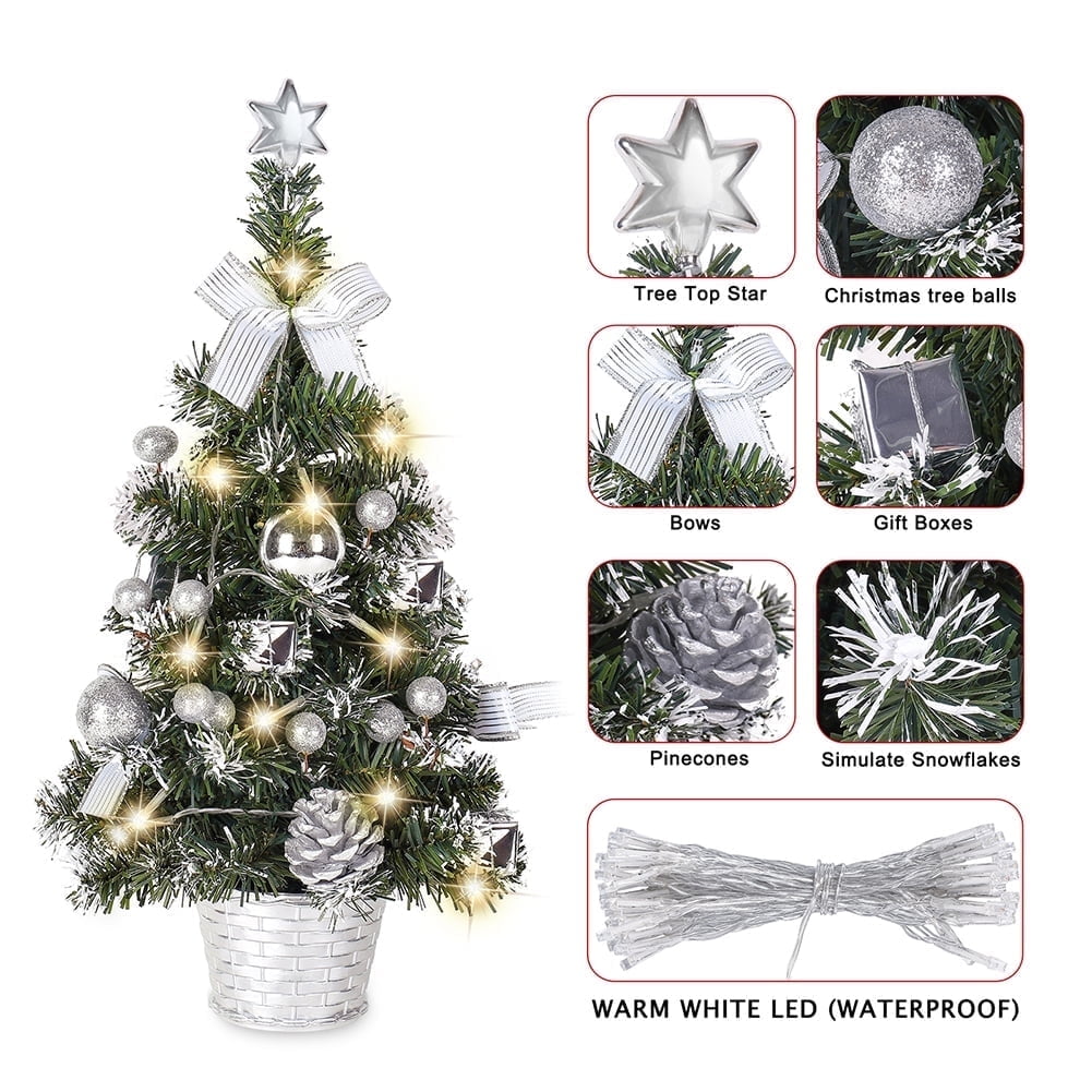Small Christmas Tree with Lights and Ornaments, 17.7inch Green Tabletop ...