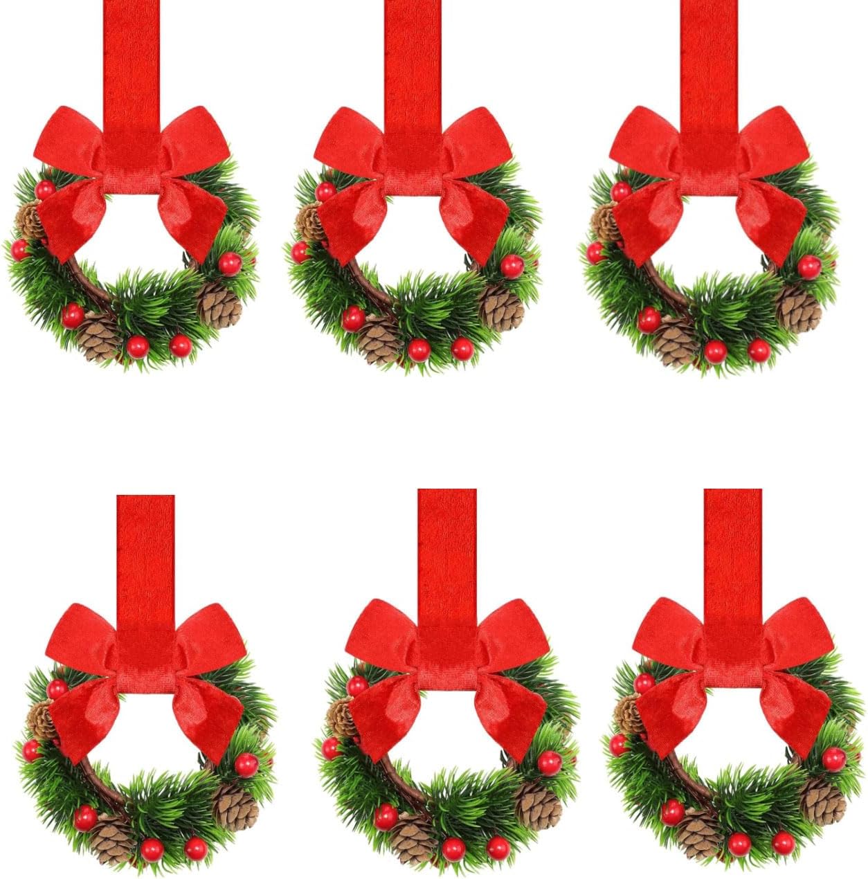Small Christmas Wreath, 6 Pcs 6" Mini Christmas Wreaths for Cabinets ...