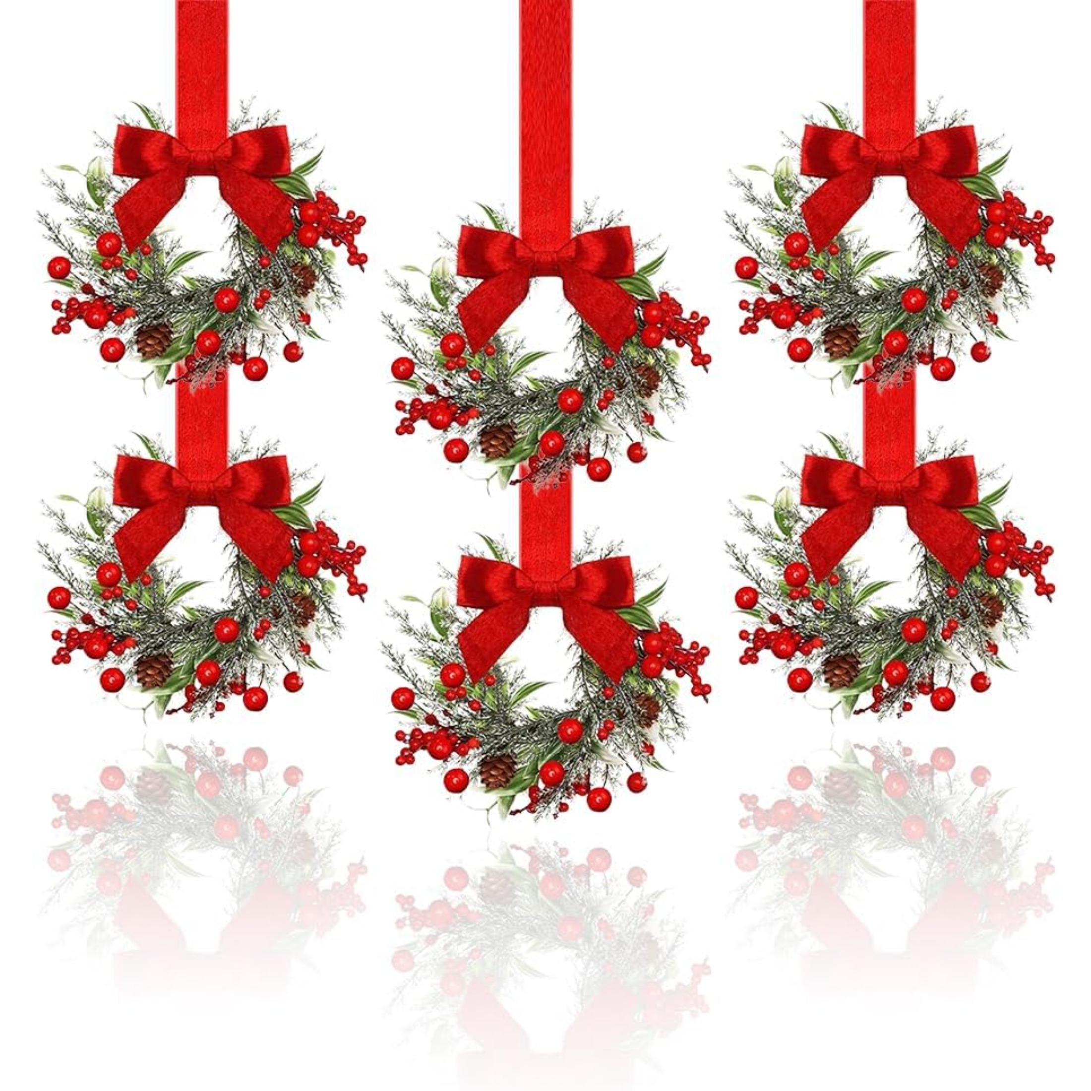 Small Christmas Wreath, 6 Pcs 6" Mini Christmas Wreaths for Cabinets ...