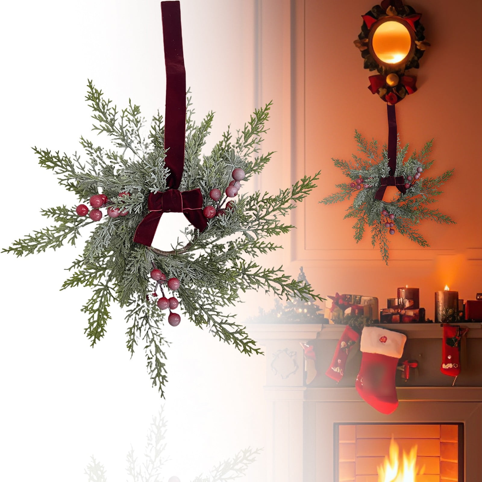 Small Christmas Wreath Mini Cabinet Wreaths, Furenl Berry Christmas ...
