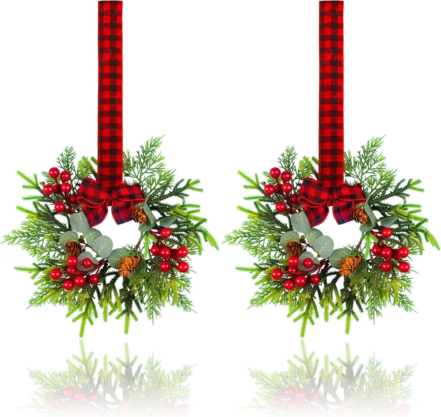 Small Christmas Wreath Set of 2 - Mini Wreaths with Red Berry Pine ...