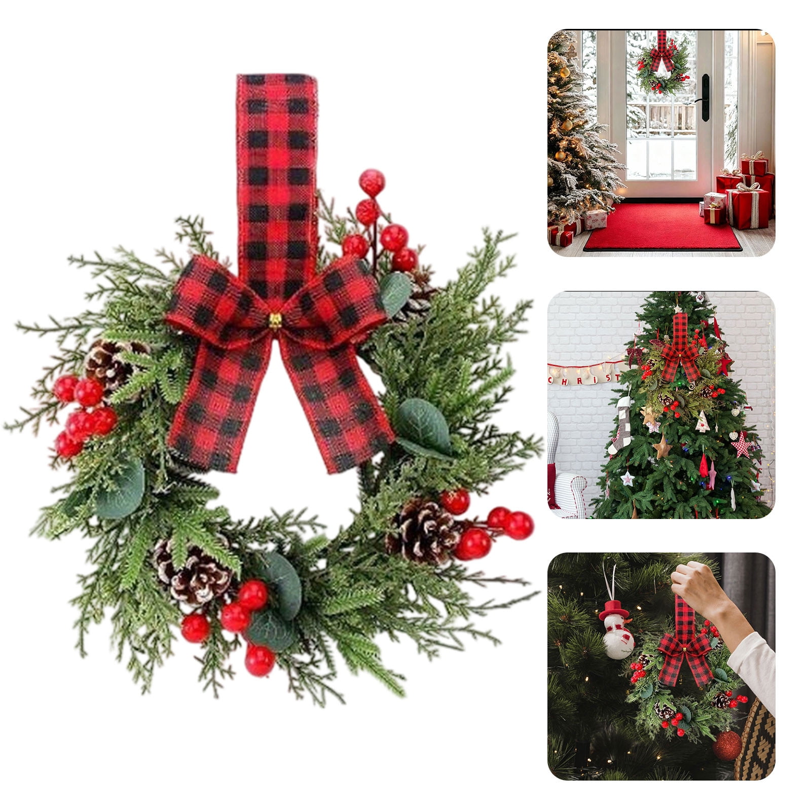 Small Christmas Wreaths 11. Inch Mini Wreath with Red Bow Berries Pine ...