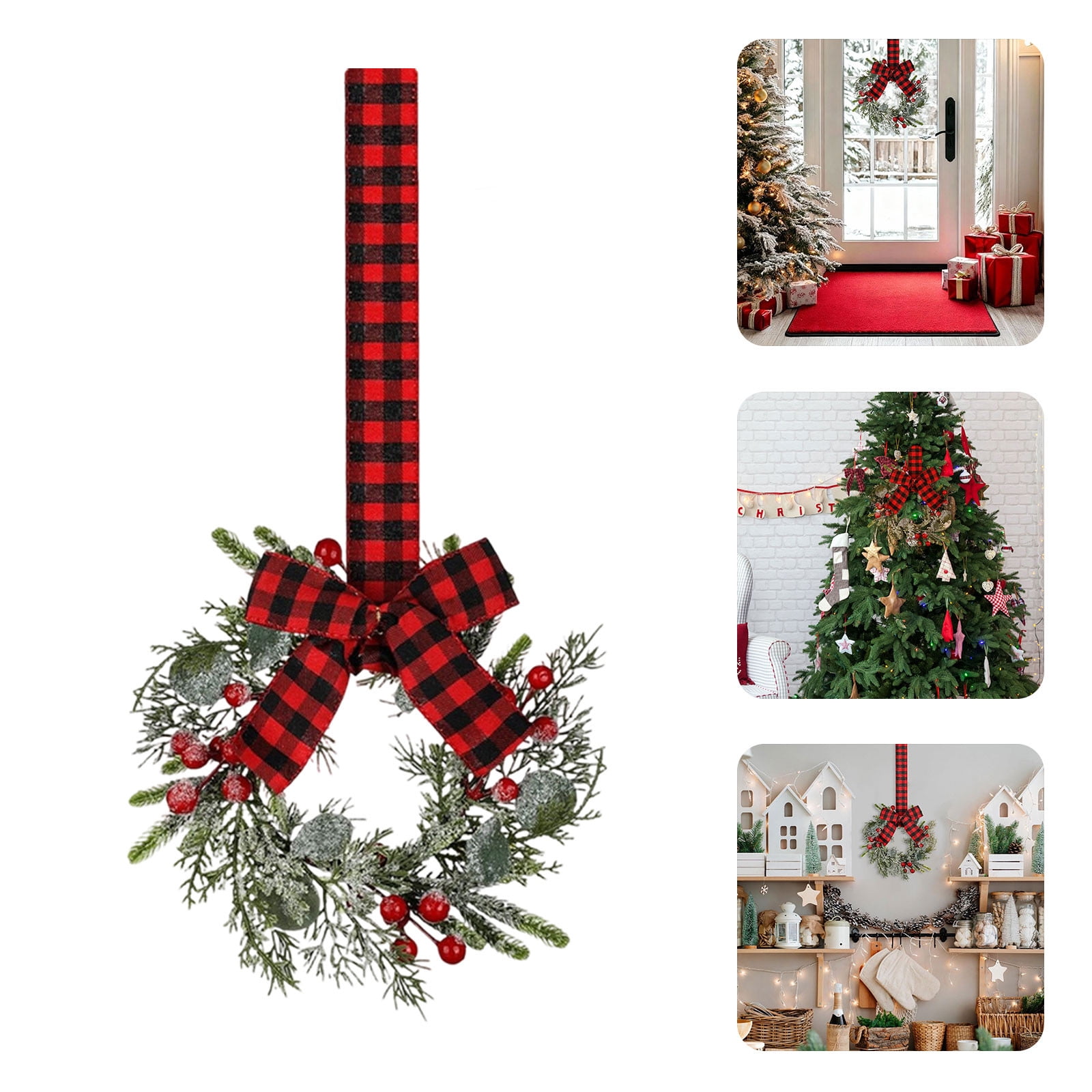 Small Christmas Wreaths 11. Inch Mini Wreath with Red Bow Berries Pine ...